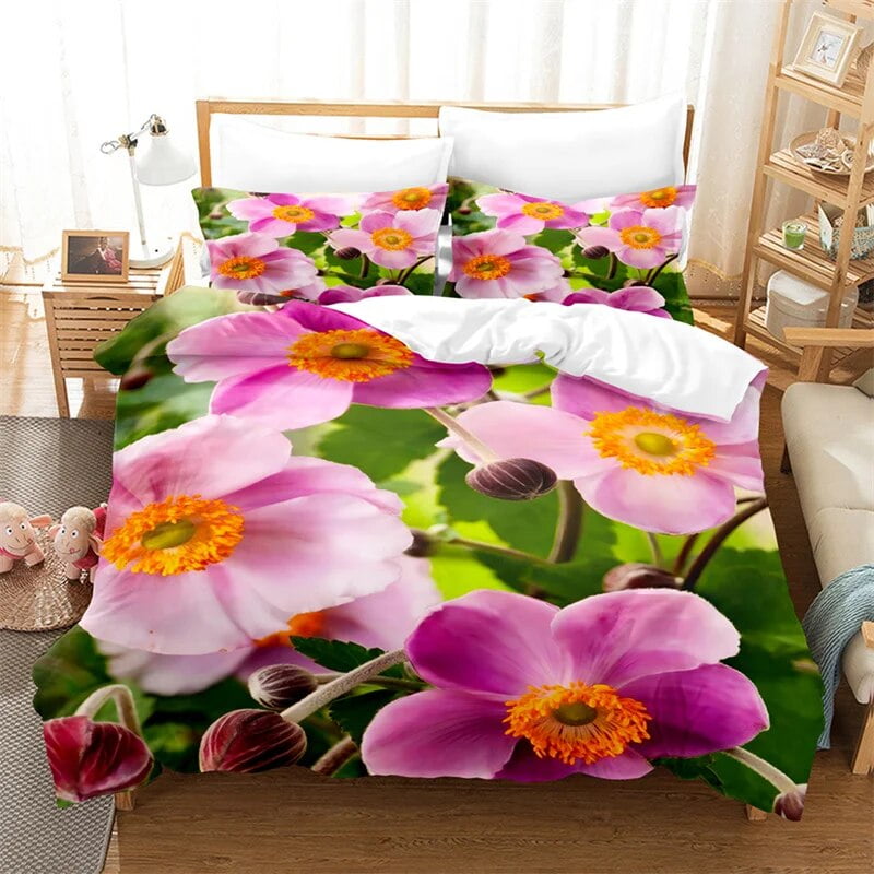 Pink Flowers Bedding Set Lovely Kid's Duvet Cover Boys Quilt Cover ...