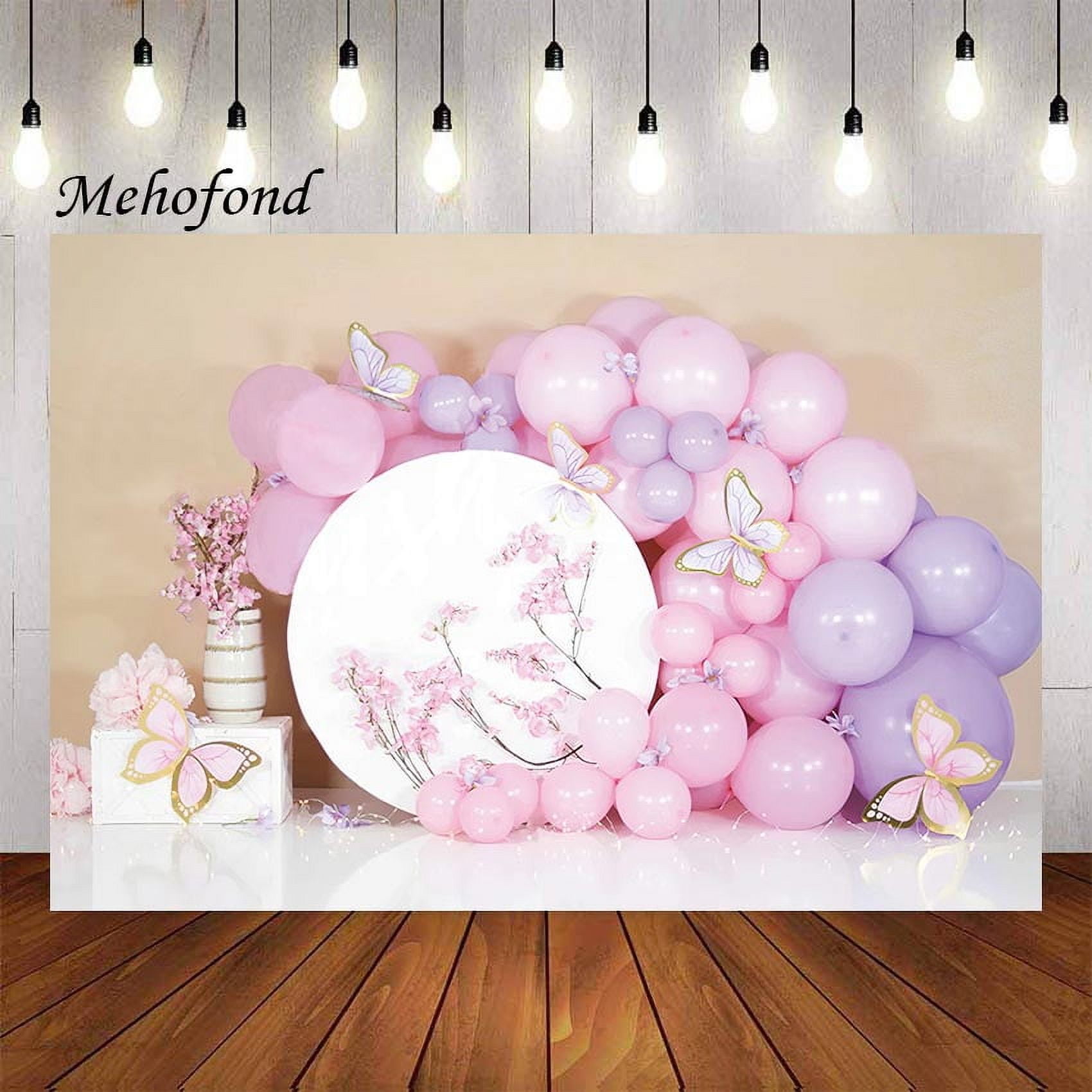 Pink Flowers Butterfly Balloons Girls Birthday Party Cake Smash ration ...
