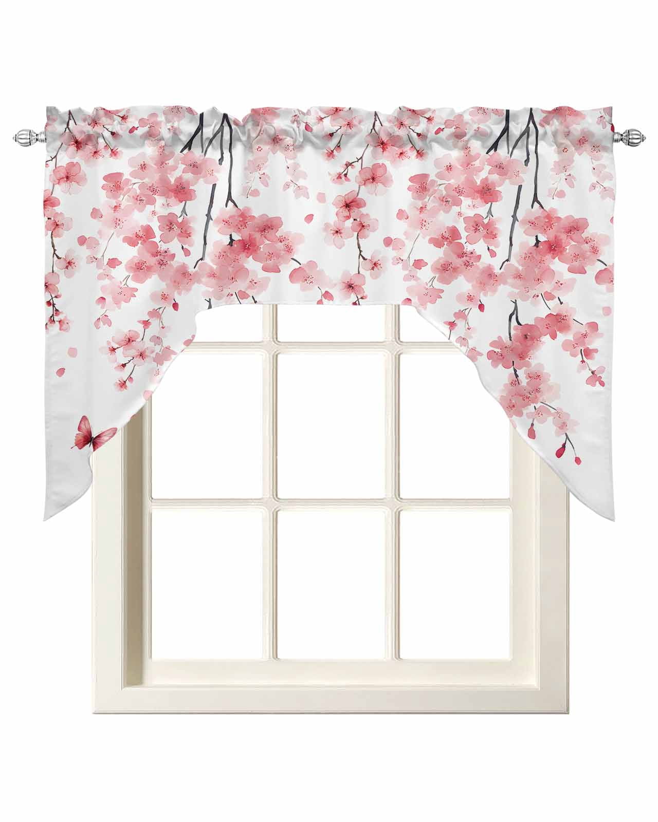 Pink Flowers Butterfly Kitchen Curtains Swag Valance for Windows ...