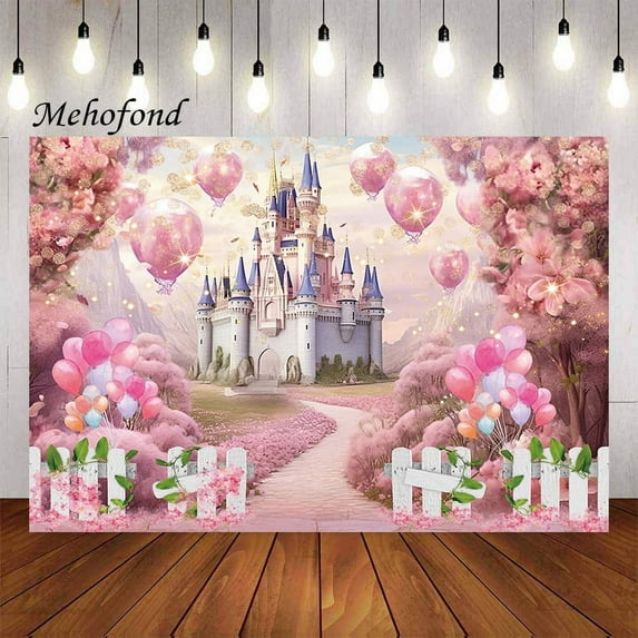 Pink Flowers Castle Balloon Princess Girl Birthday Party Portrait r ...