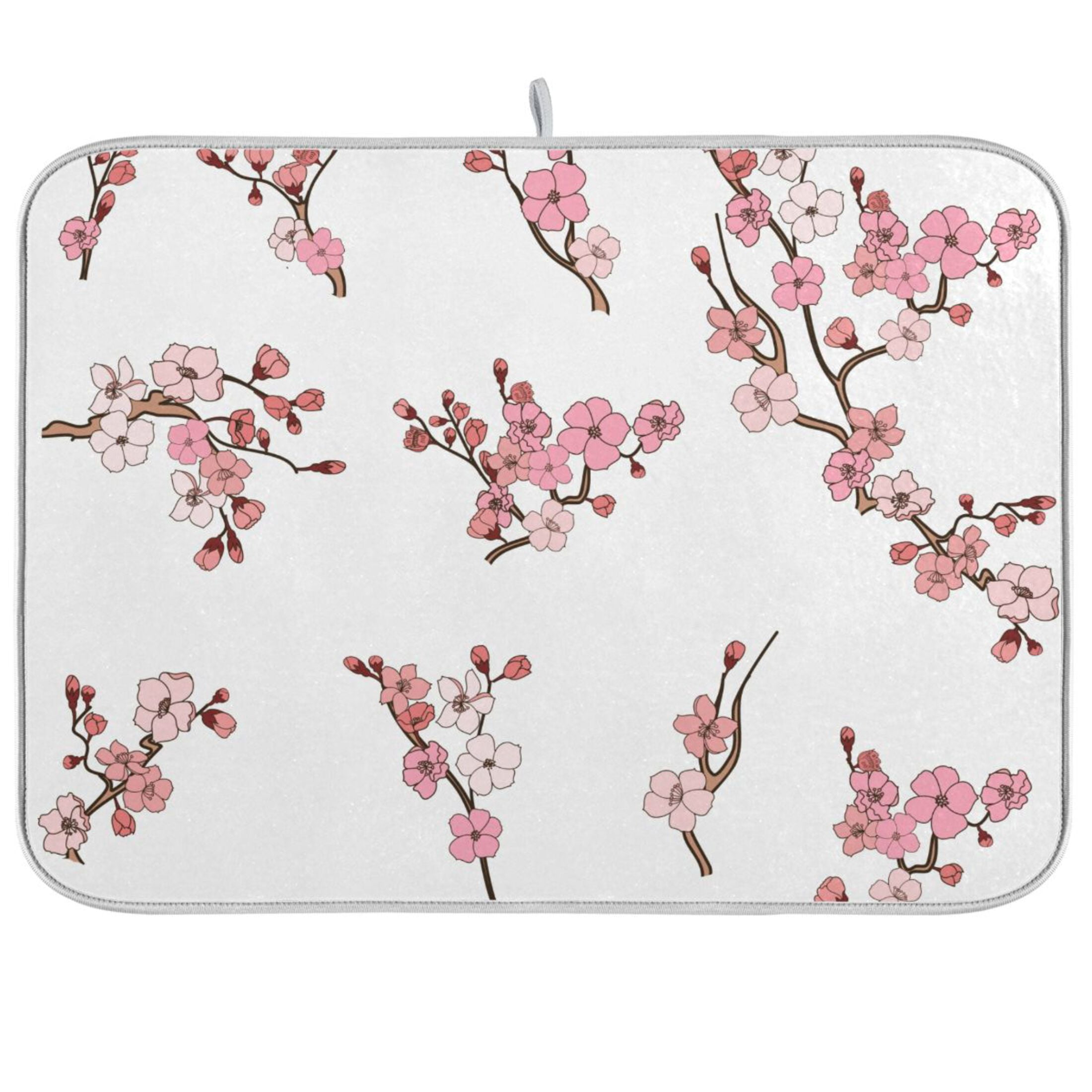 Pink Flowers Cherry Peach Floral Dish Drying Mat Microfiber Kitchen ...