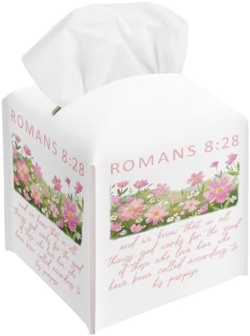 Pink Flowers Christian Tissue Box Cover, Christian Gifts for Women Men ...