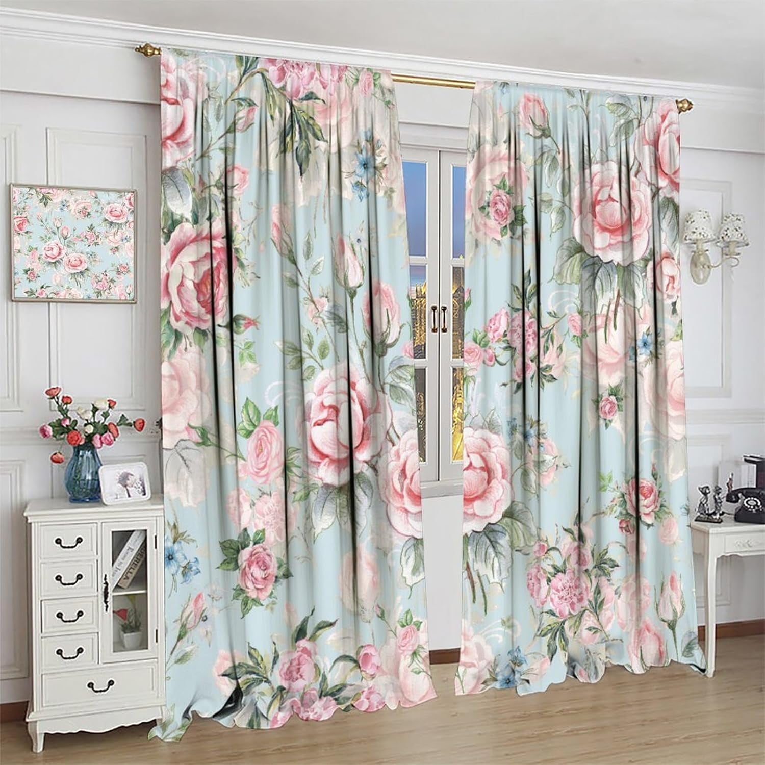Pink Flowers Curtains Rustic Spring Floral Blossom Natural Romantic ...