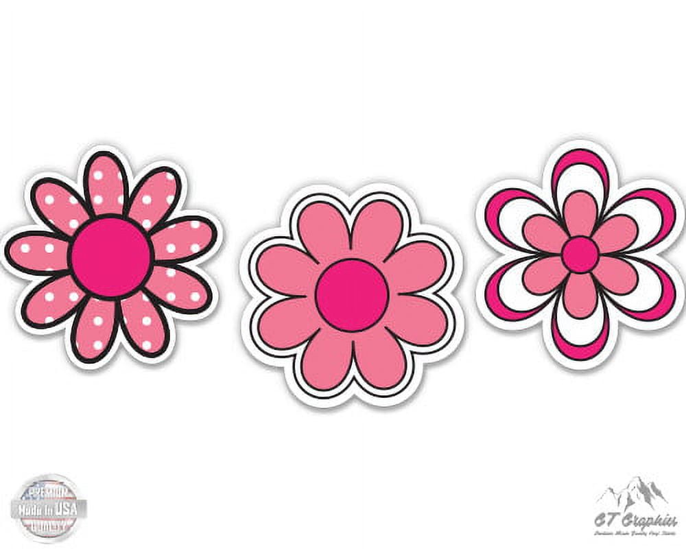 Pink Flowers Cute Simple Hippie Design - 2" each Vinyl Stickers - For ...
