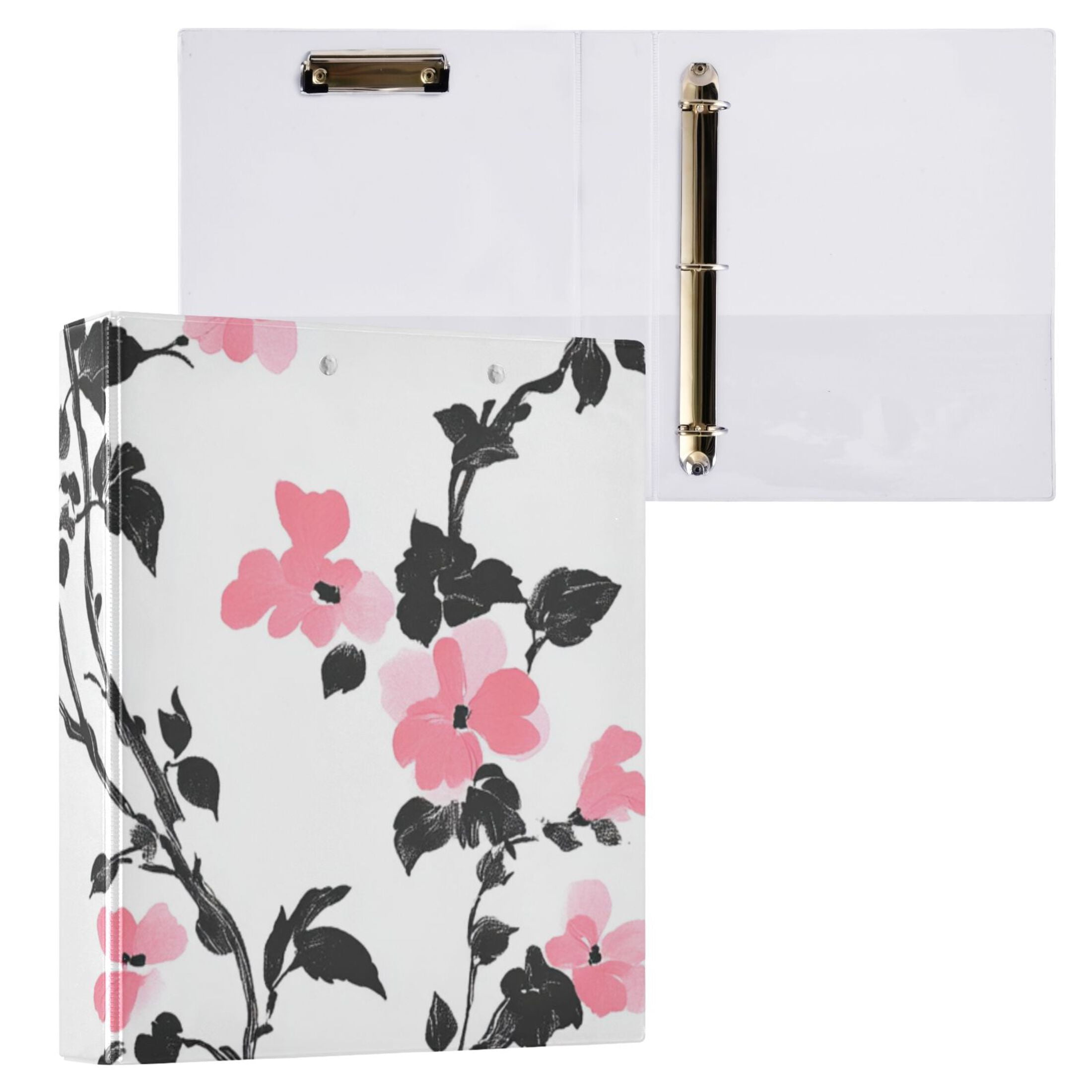 Pink Flowers Floral 3 Ring Binders 1.5 inch Hardcover File Folders with ...