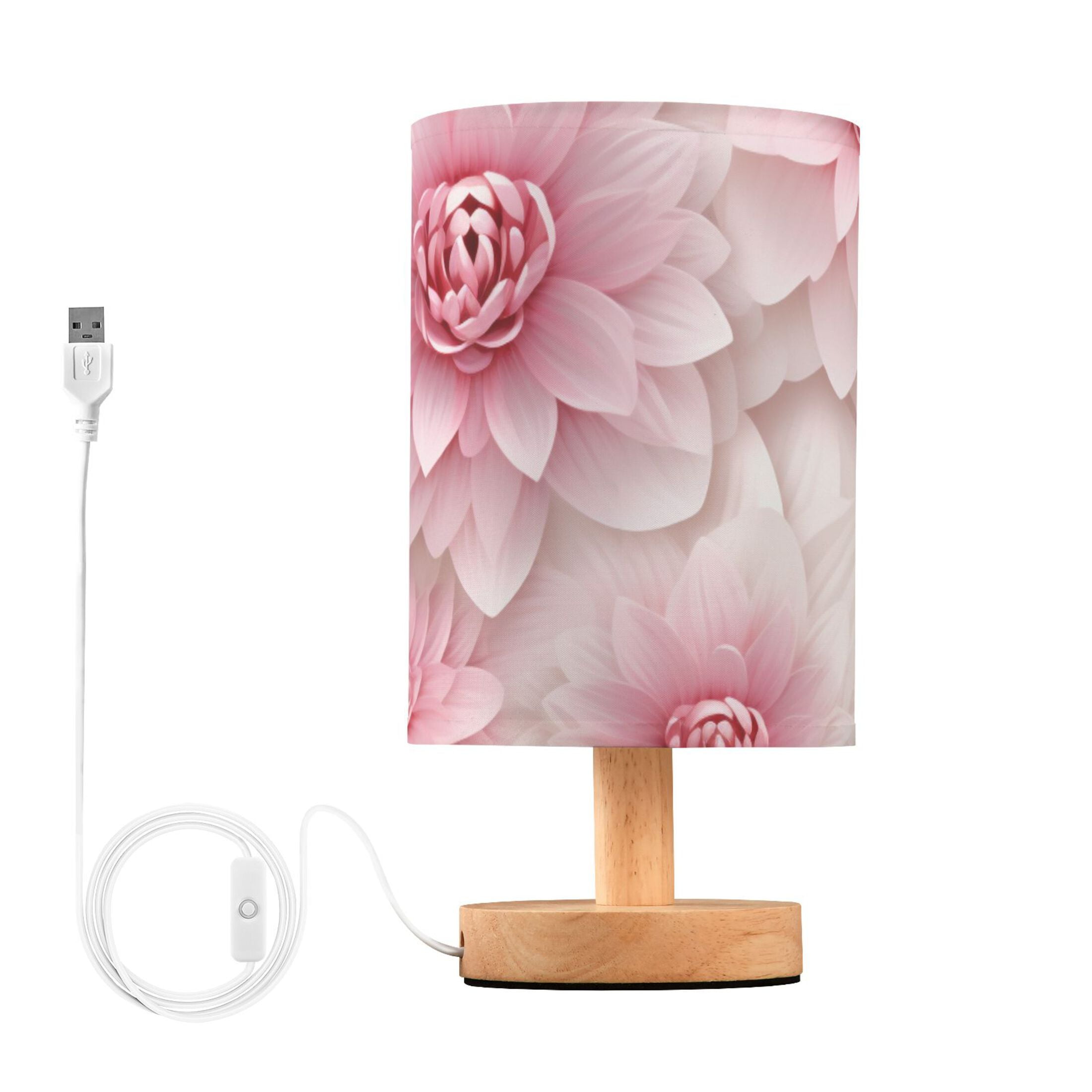 Pink Flowers Floral Bedside Table Lamp LED Warm Lights with USB ...