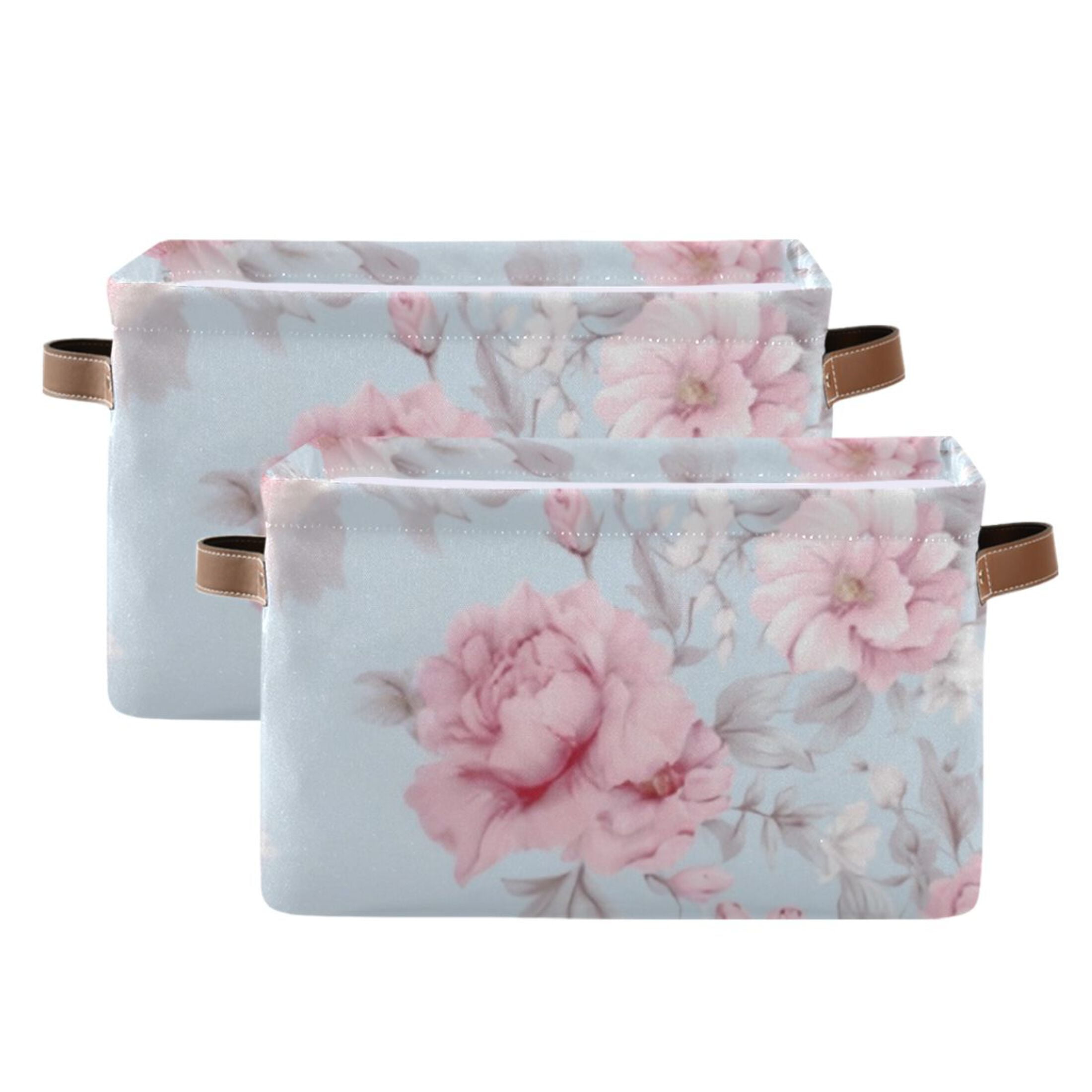 Pink Flowers Floral Storage Basket Large Foldable Storage Bin Laundry ...