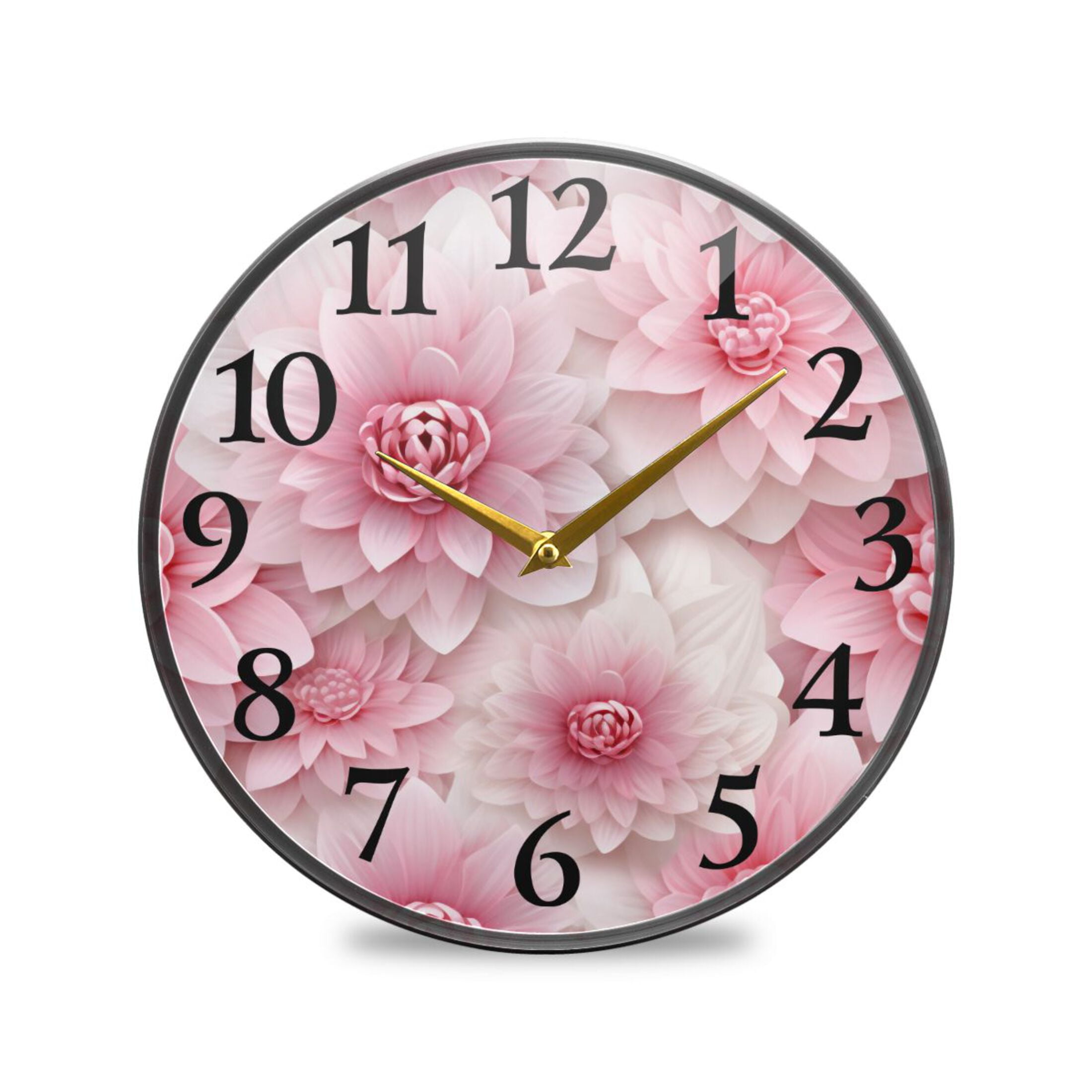 Pink Flowers Floral Wall Clocks Battery Operated 9.5 Inch Round Clock ...