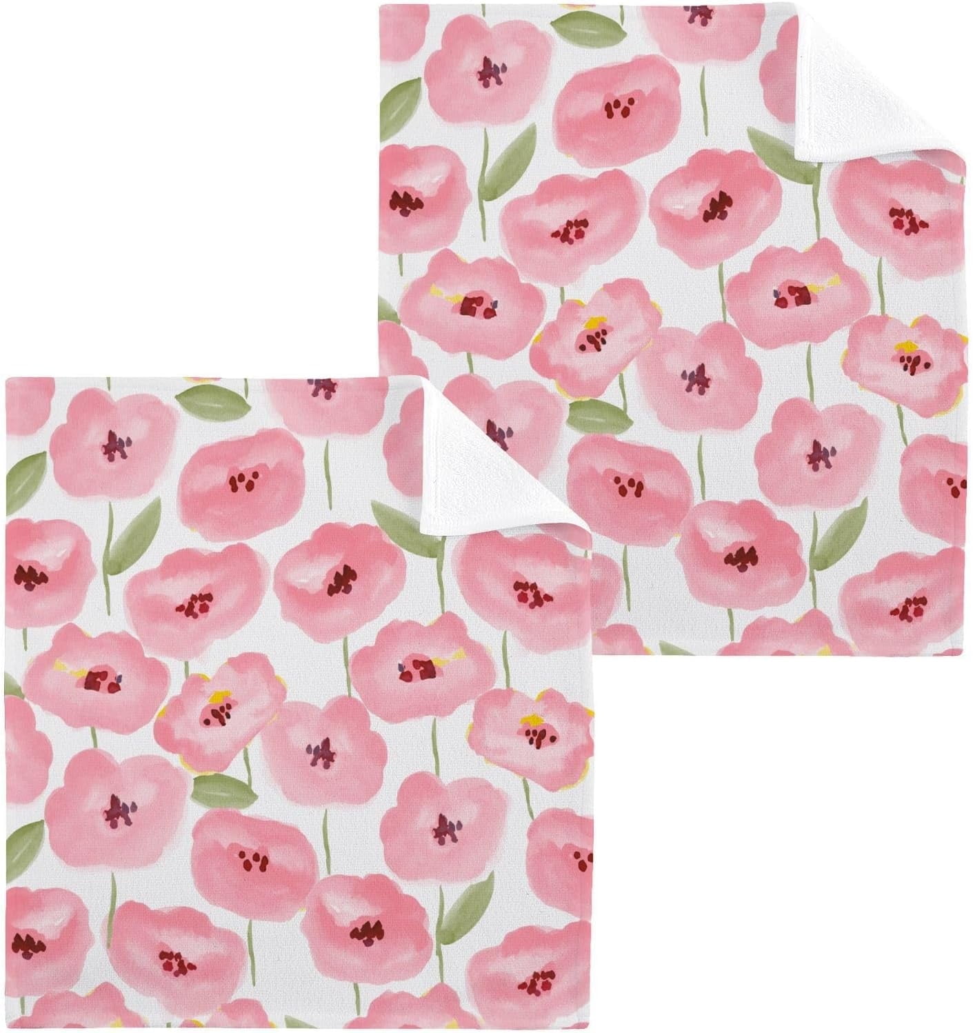 Pink Flowers Floral Washcloth 12x12in Set, 6 Pack Absorbent Cotton ...