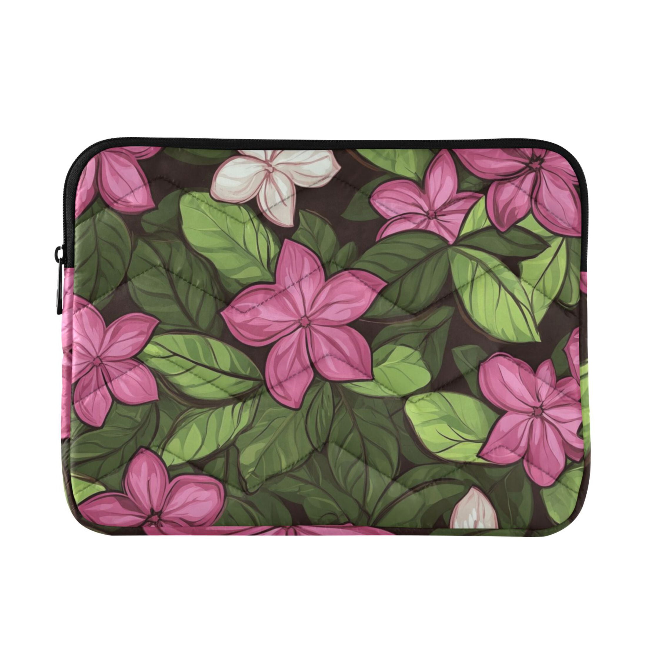 Pink Flowers Green Leaves Quilted Laptop Protective Cases Computer ...