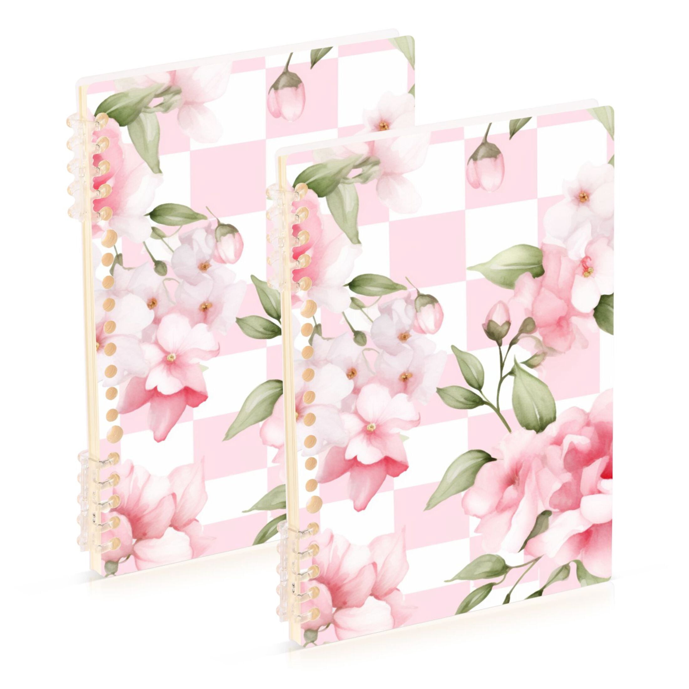 Pink Flowers Grids Ring Binder Notebook Journey Note Diary College ...