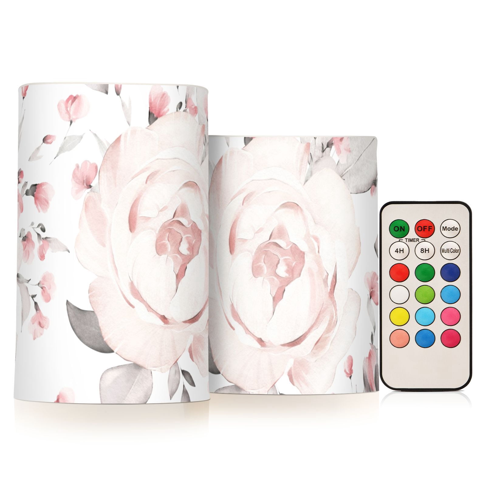 Pink Flowers Peonies Roses 2 PCS LED Flickering Flameless Candles with ...