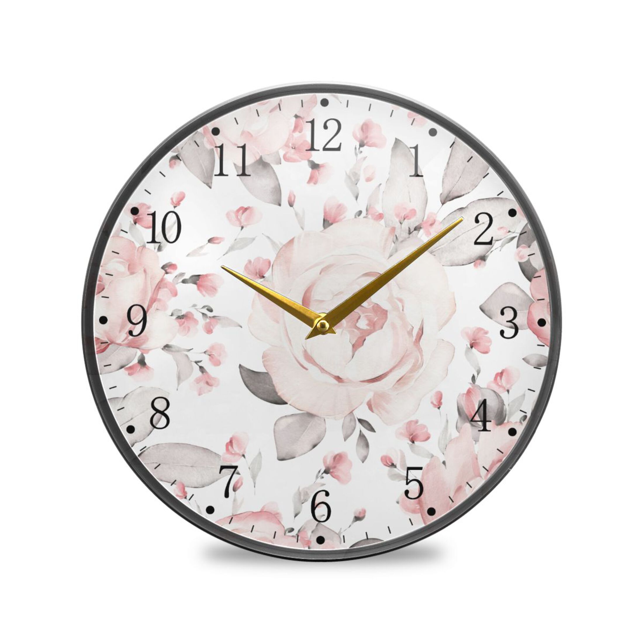 Pink Flowers Peonies Roses Acrylic Wall Clocks Quiet Round Clock ...