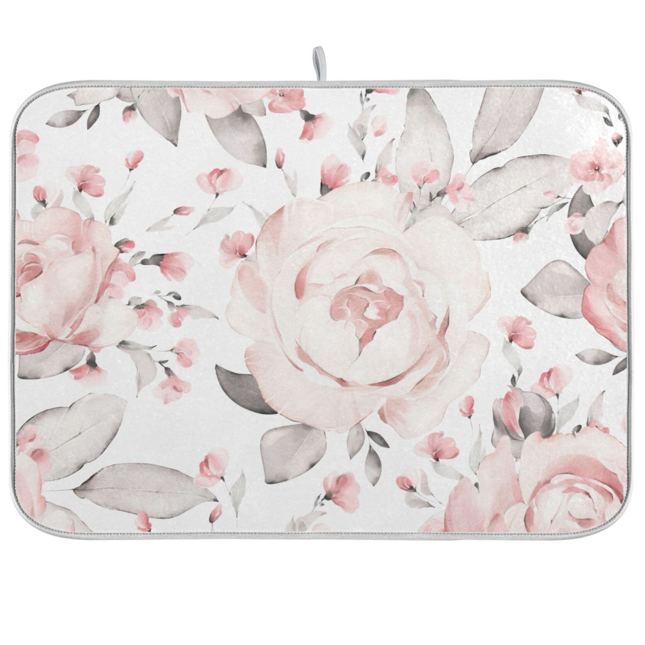 Pink Flowers Peonies Roses Dish Drying Mat Microfiber Kitchen Mats ...