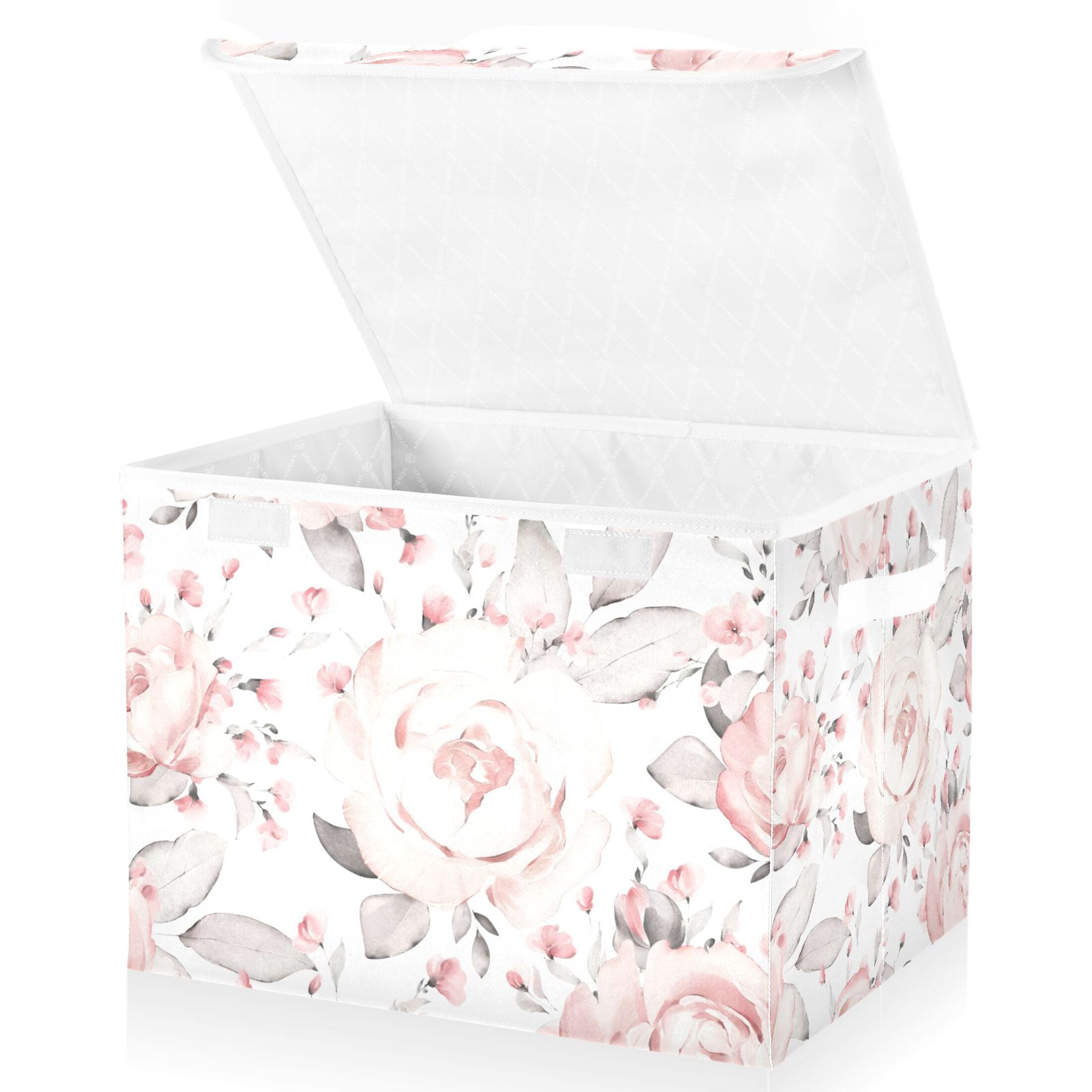 Pink Flowers Peonies Roses Large Lidded Storage Bin Foldable Storage ...