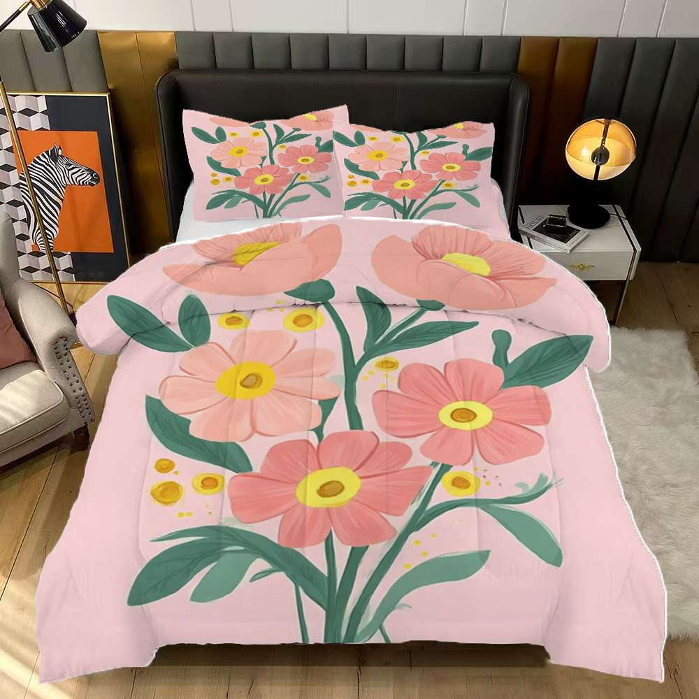 Pink Flowers Pretty Floral Bouquet Comforter Set Full Size Bedding Set ...