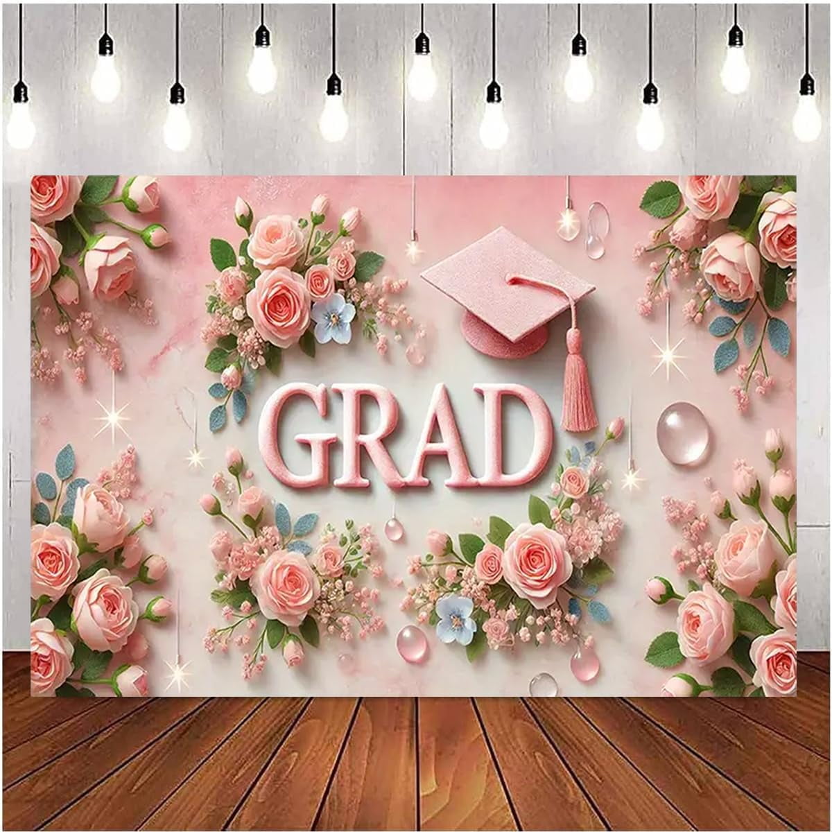 Pink Flowers Rose Wall Graduation Background Graduation Party ...