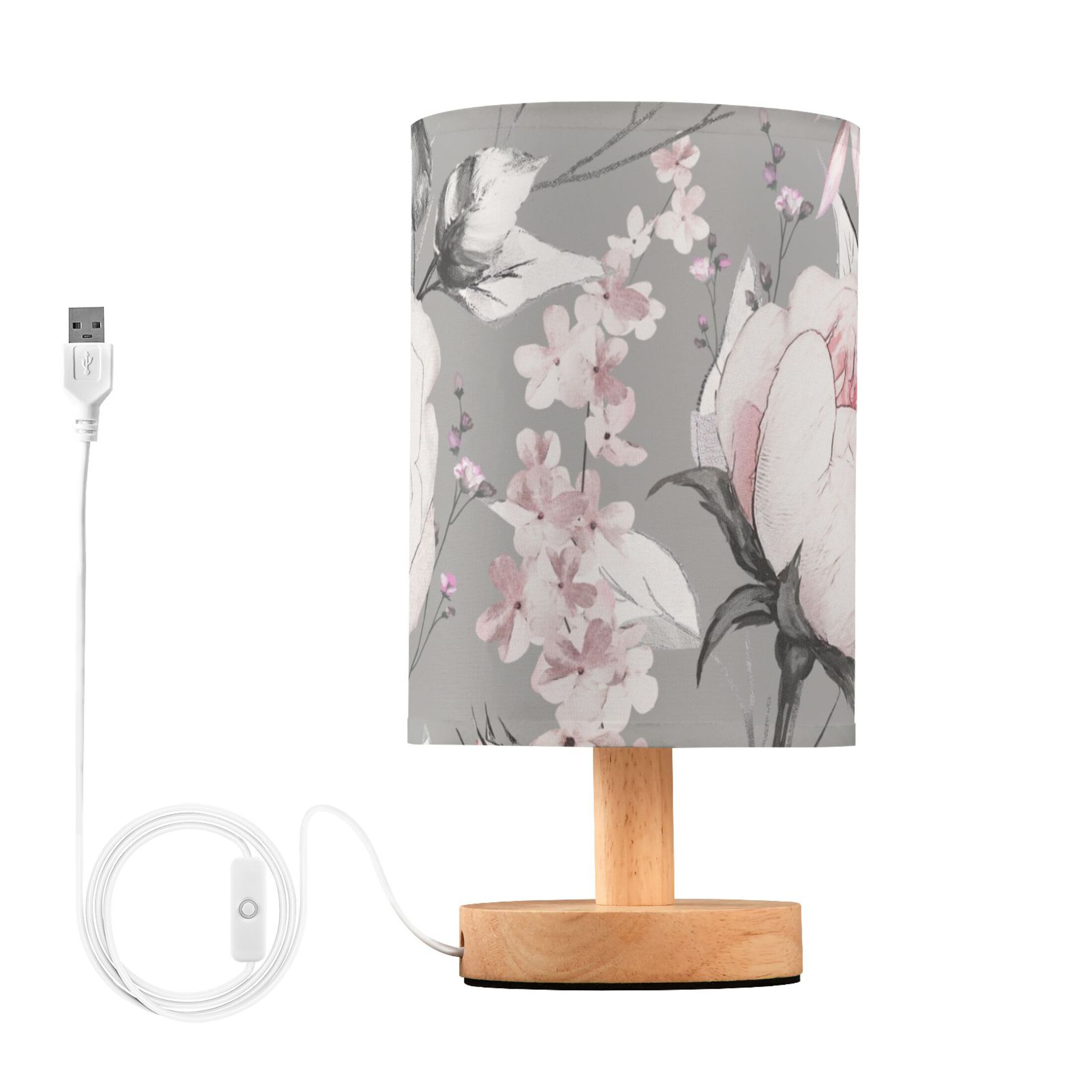 Pink Flowers Roses Bedside Table Lamp LED Warm Lights with USB Charging ...