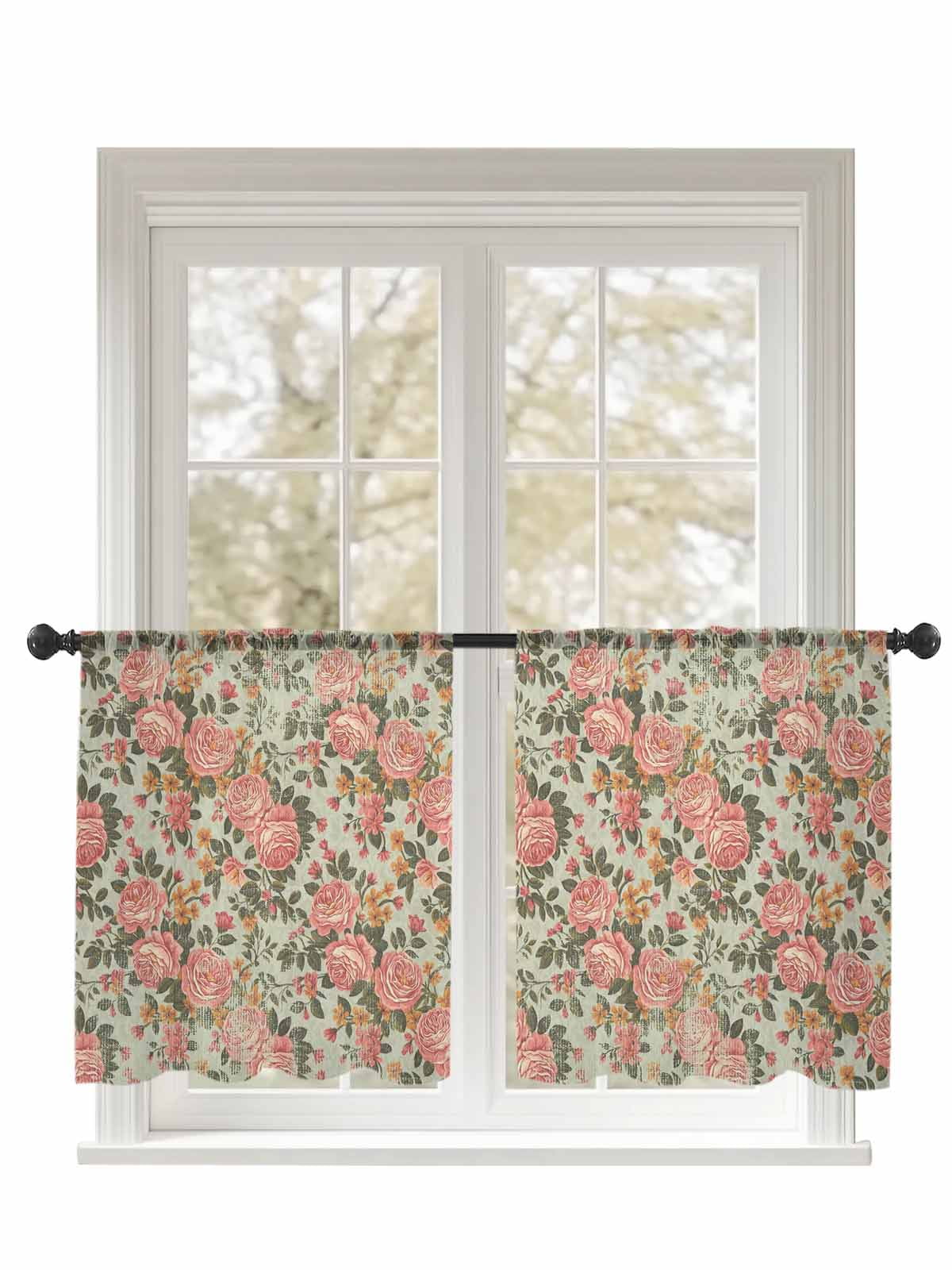 Pink Flowers Sheer Curtains 2 Panels Set Mural Retro Camellia Floral ...
