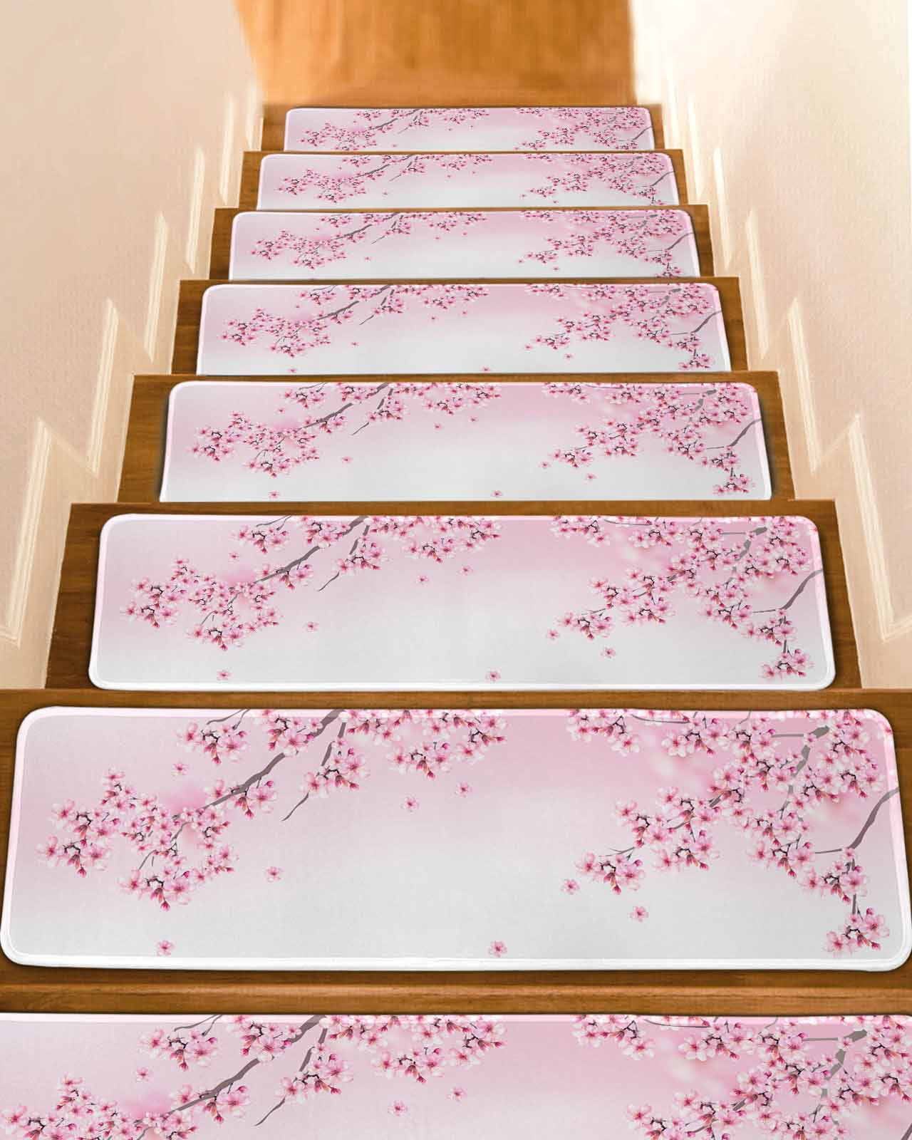 Pink Flowers Stair Treads for Wooden Steps Indoor Runner Rug Carpet ...