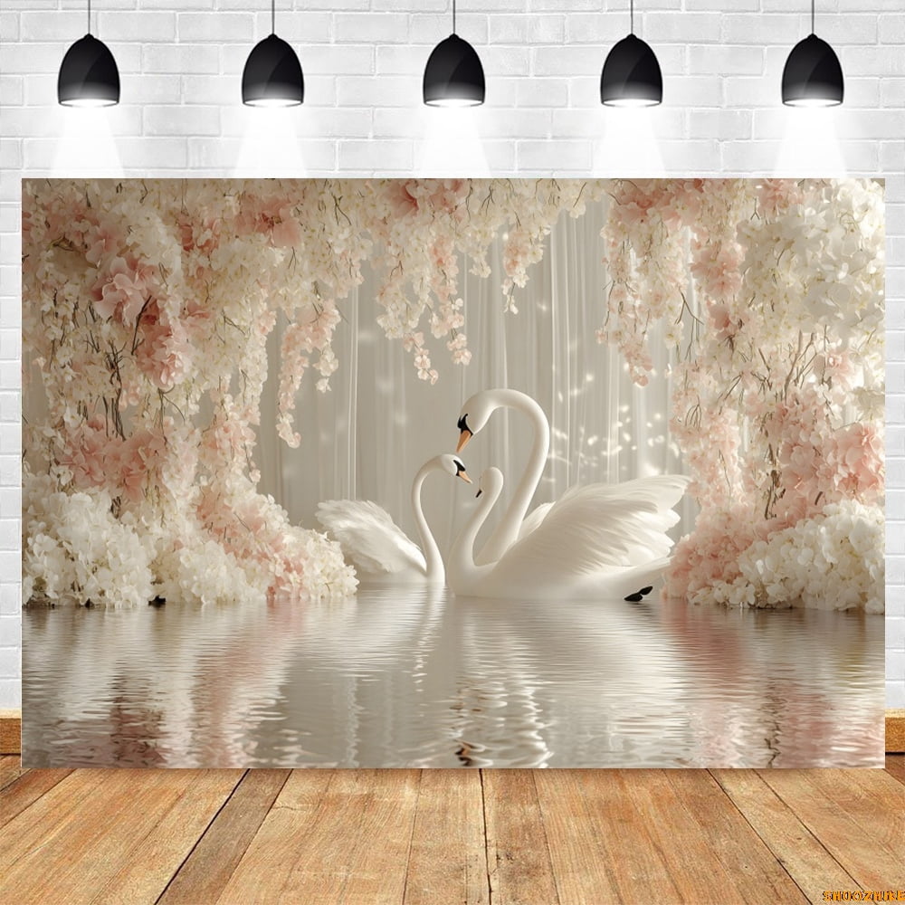 Pink Flowers Swan Photography Backdrop Birthday Party Indoor Wedding ...