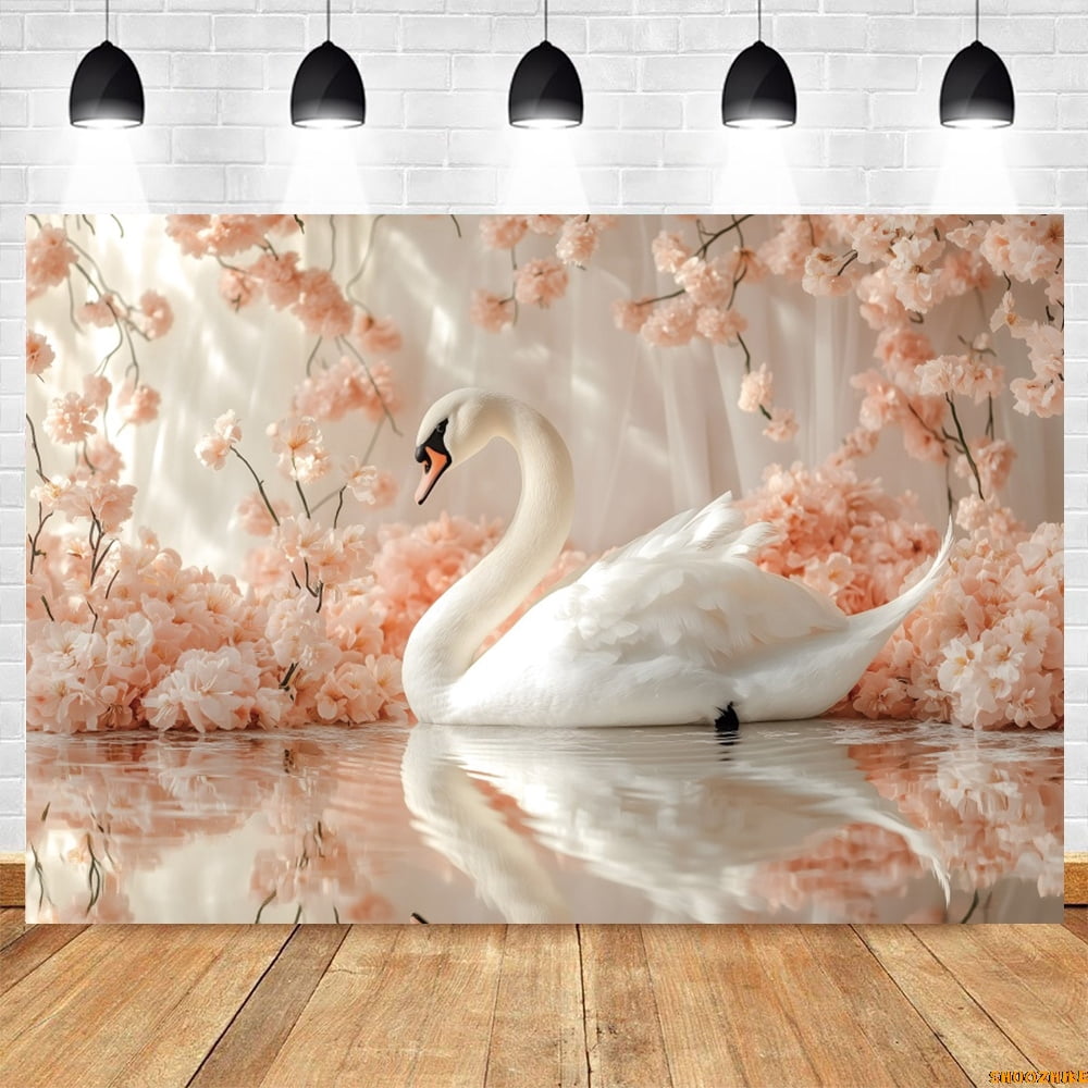 Pink Flowers Swan Photography Backdrop Birthday Party Indoor Wedding ...