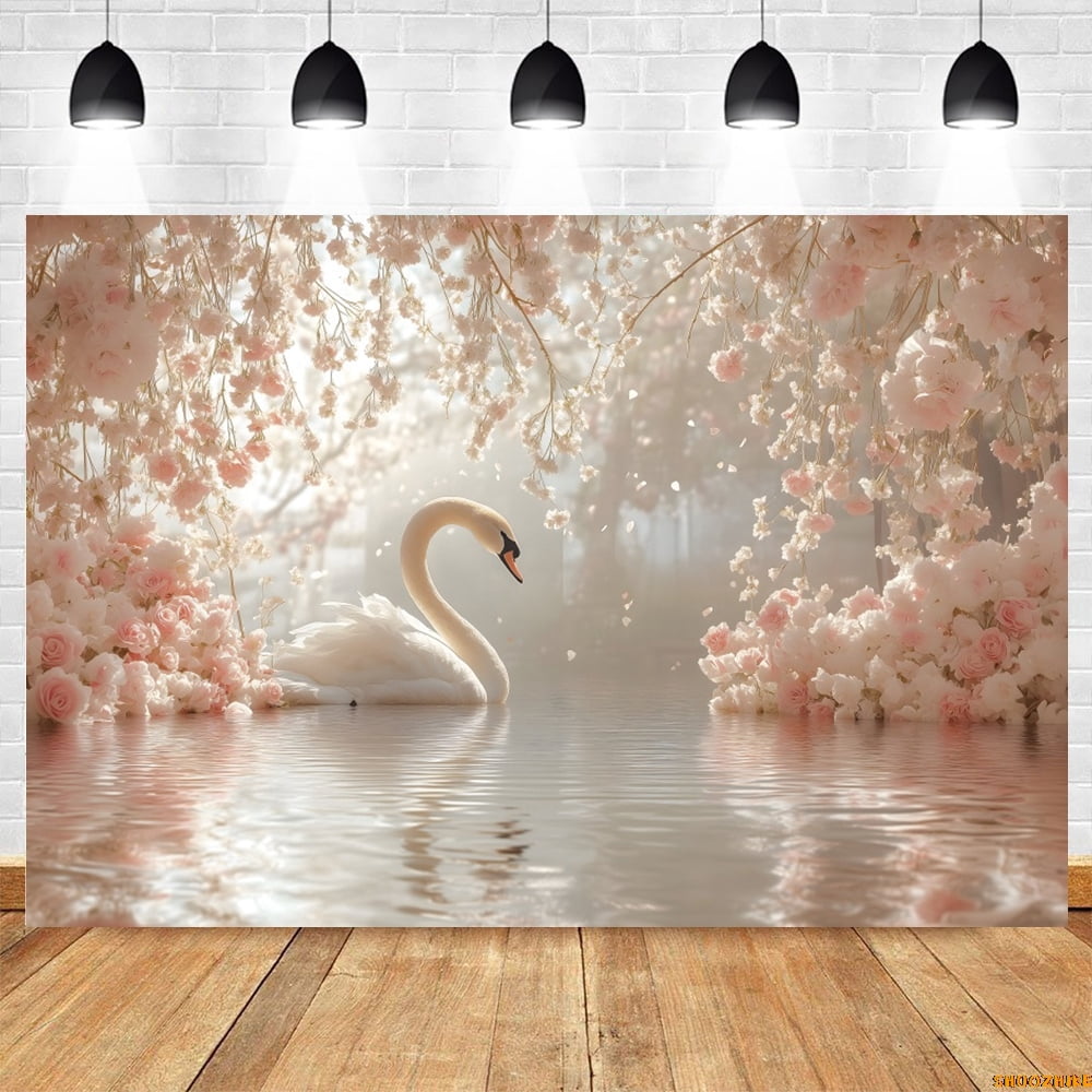Pink Flowers Swan Photography Backdrop Birthday Party Indoor Wedding ...