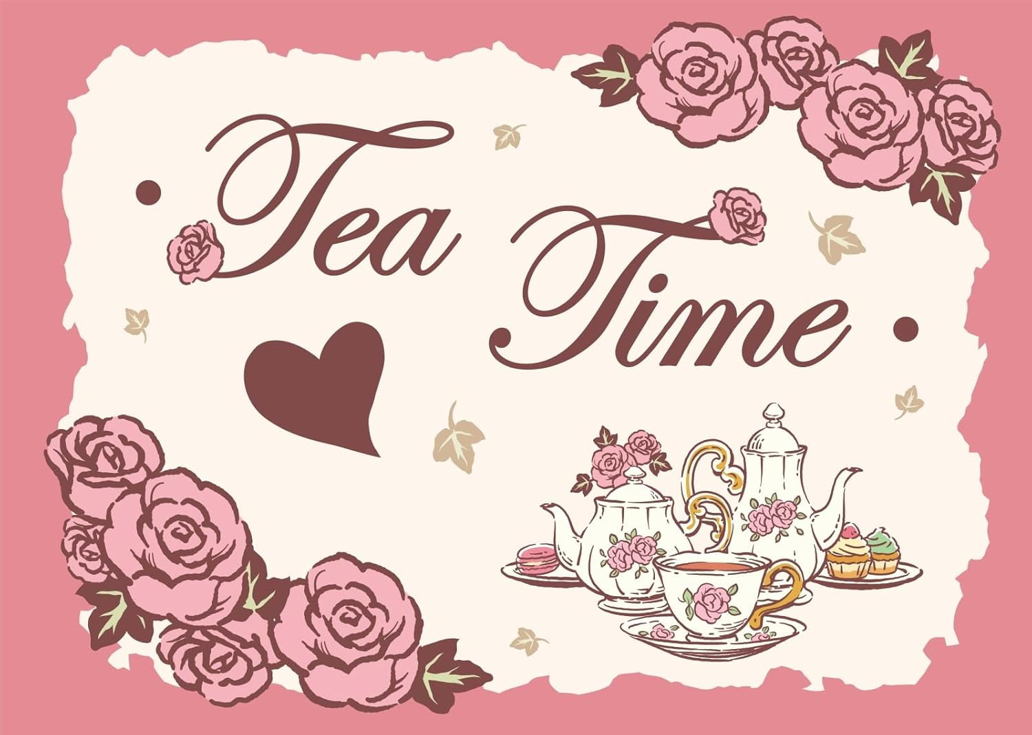 Pink Flowers Tea Party Backdrop Pink Tea Time Photography for ...