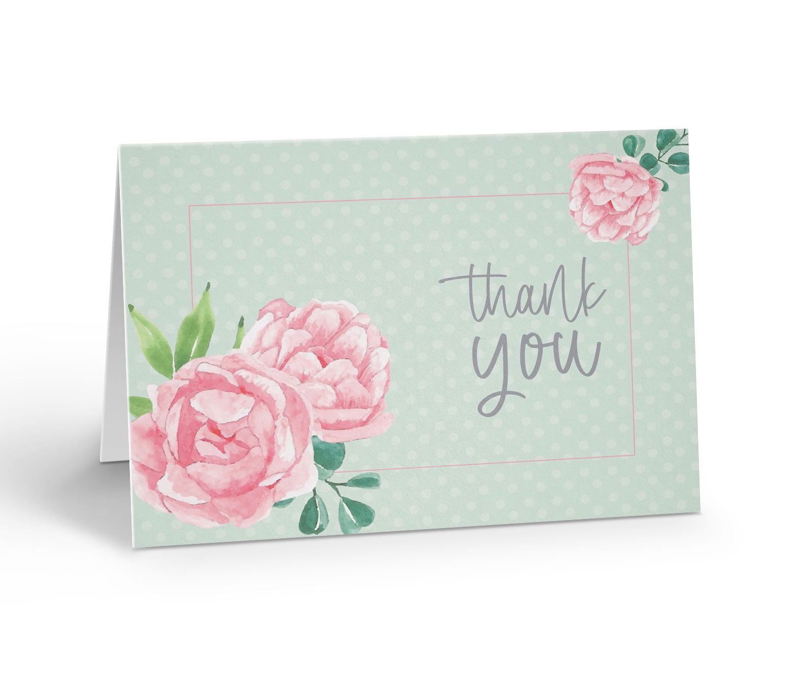 Pink Flowers Thank You Note Card - 10 Note Cards with Envelopes ...