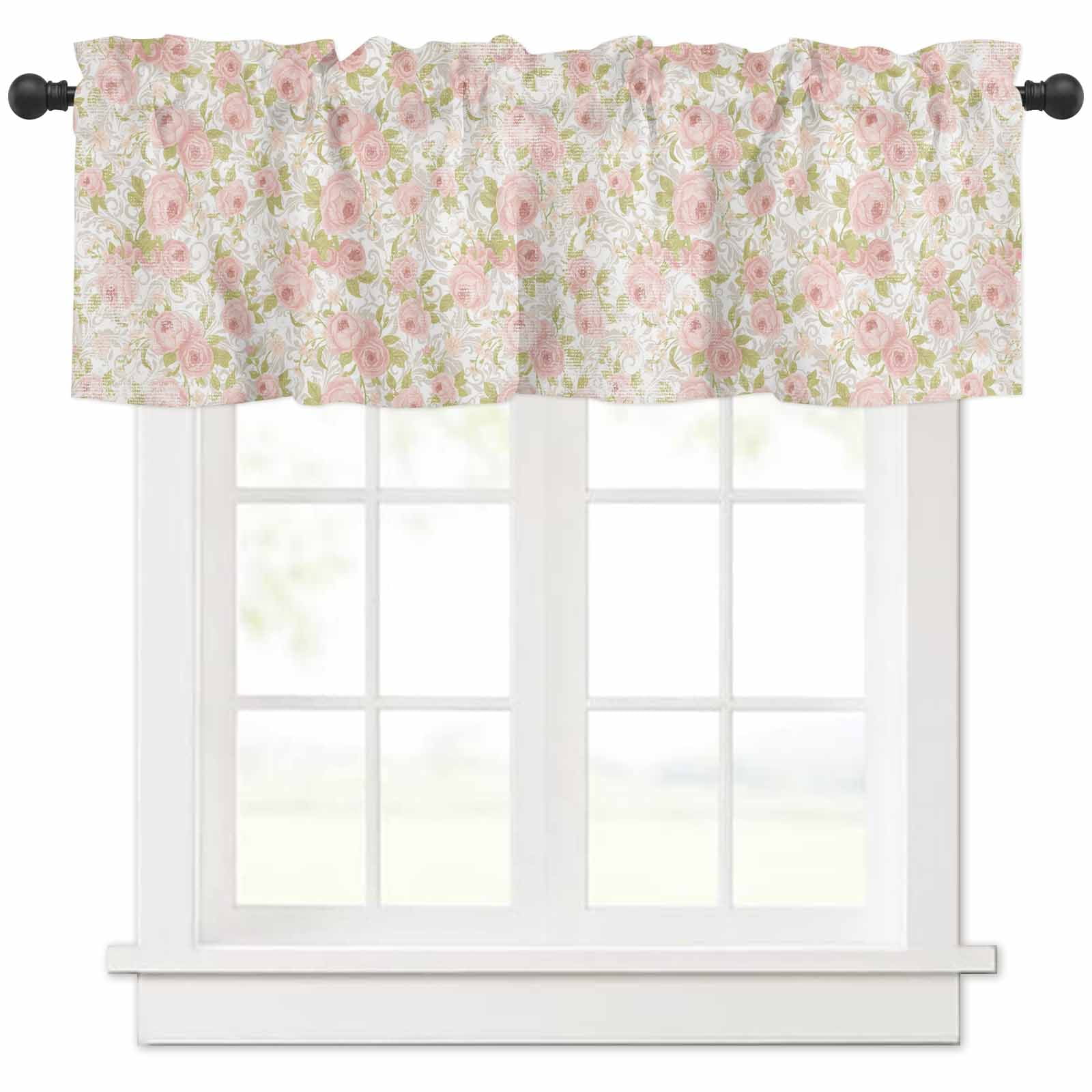 Pink Flowers Valances for Windows Farmhouse Kitchen Curtains Valances ...