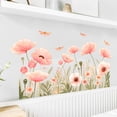 Pink Flowers Wall Stickers Plants Decals Vinyl Peel and Stick Bedroom ...