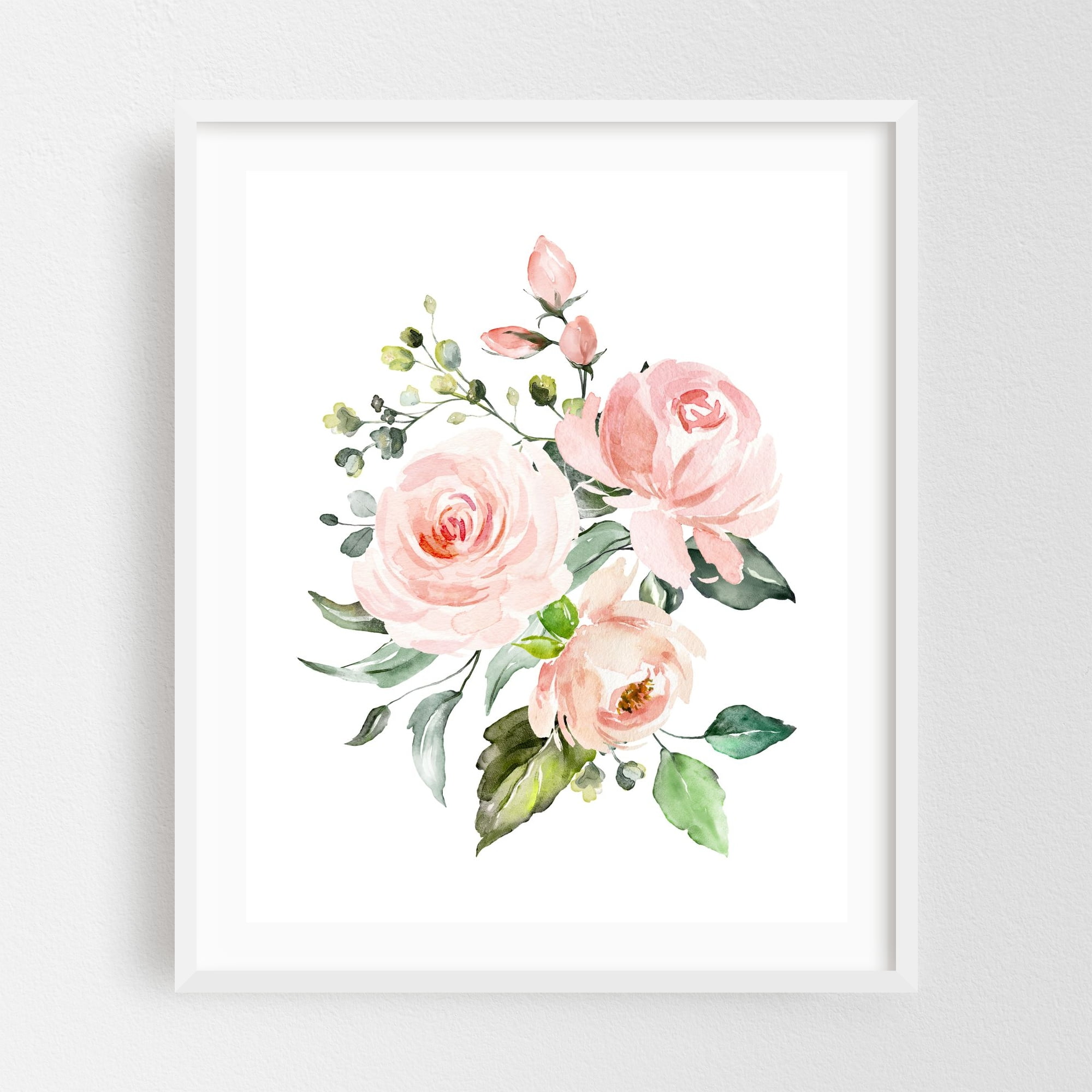 Pink Flowers, Watercolor Flowers, Pink Roses, Greenery, Girl Nursery - Illustration Floral ...