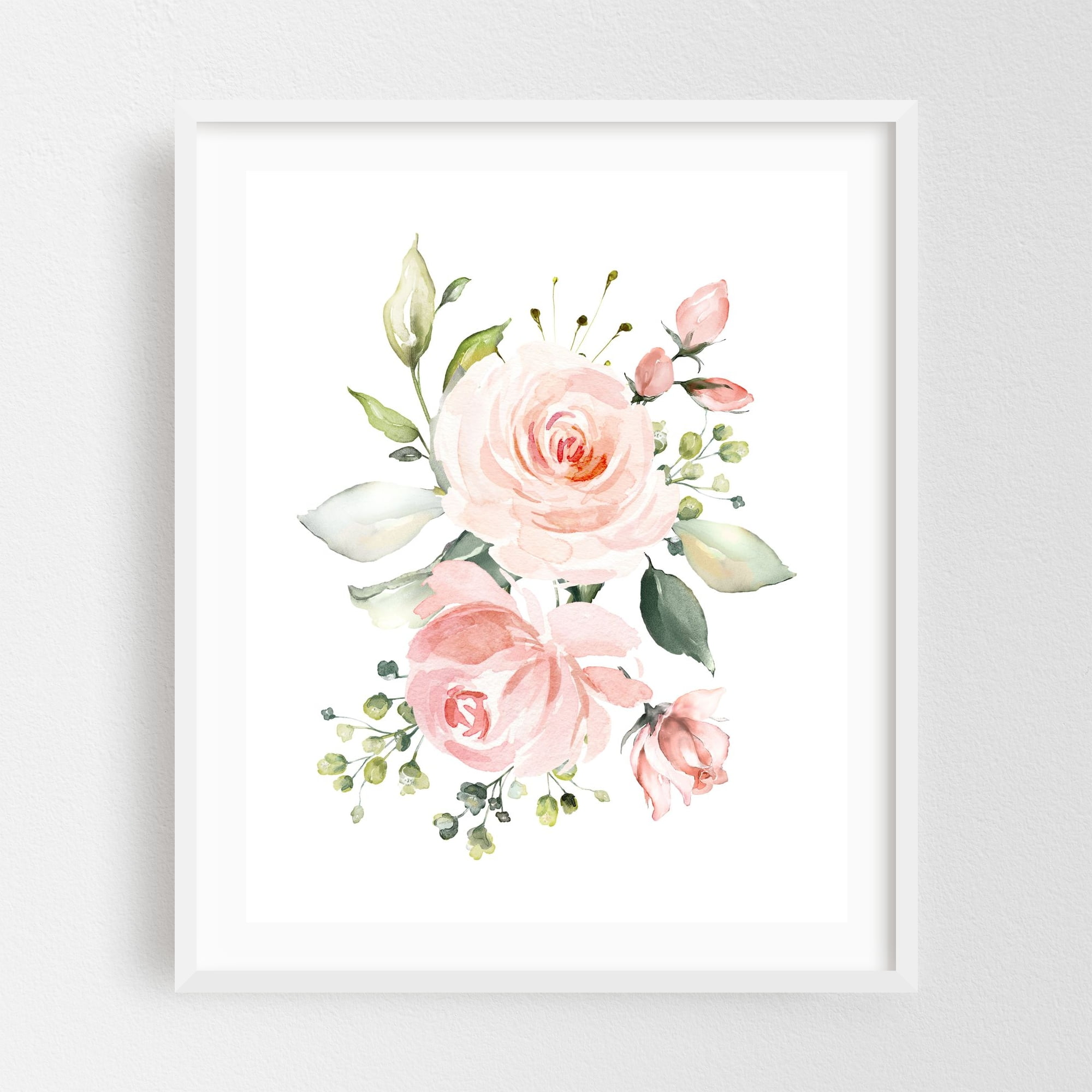 Pink Flowers, Watercolor Flowers, Pink Roses, Greenery, Girl Nursery ...