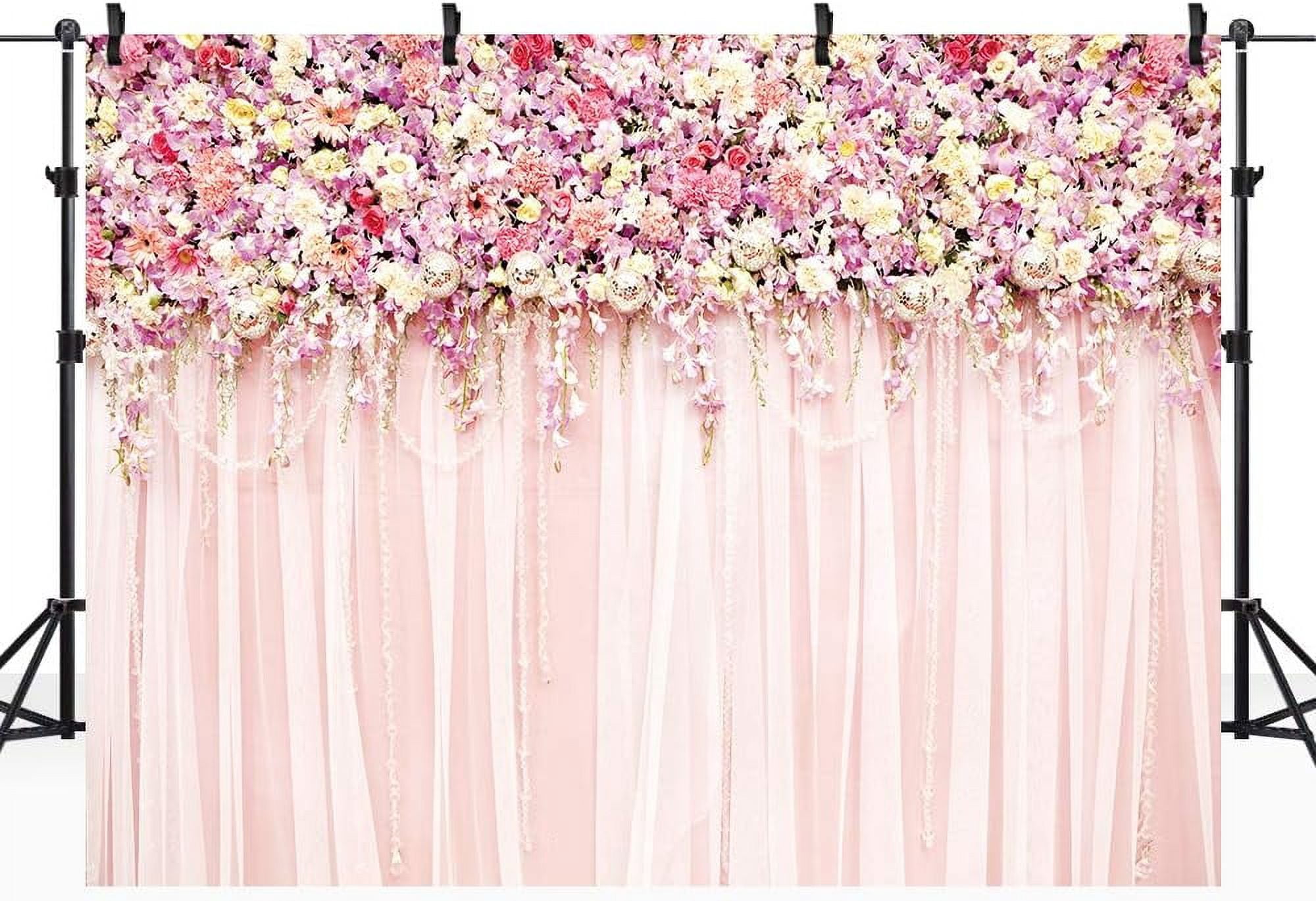 Pink Flowers Wedding Backdrop Polyester Fabric Elegant Rose Blossom ...