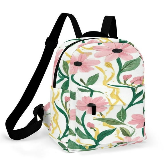 Pink Flowers White Background Floral Design Small Backpack Cute Mini ...