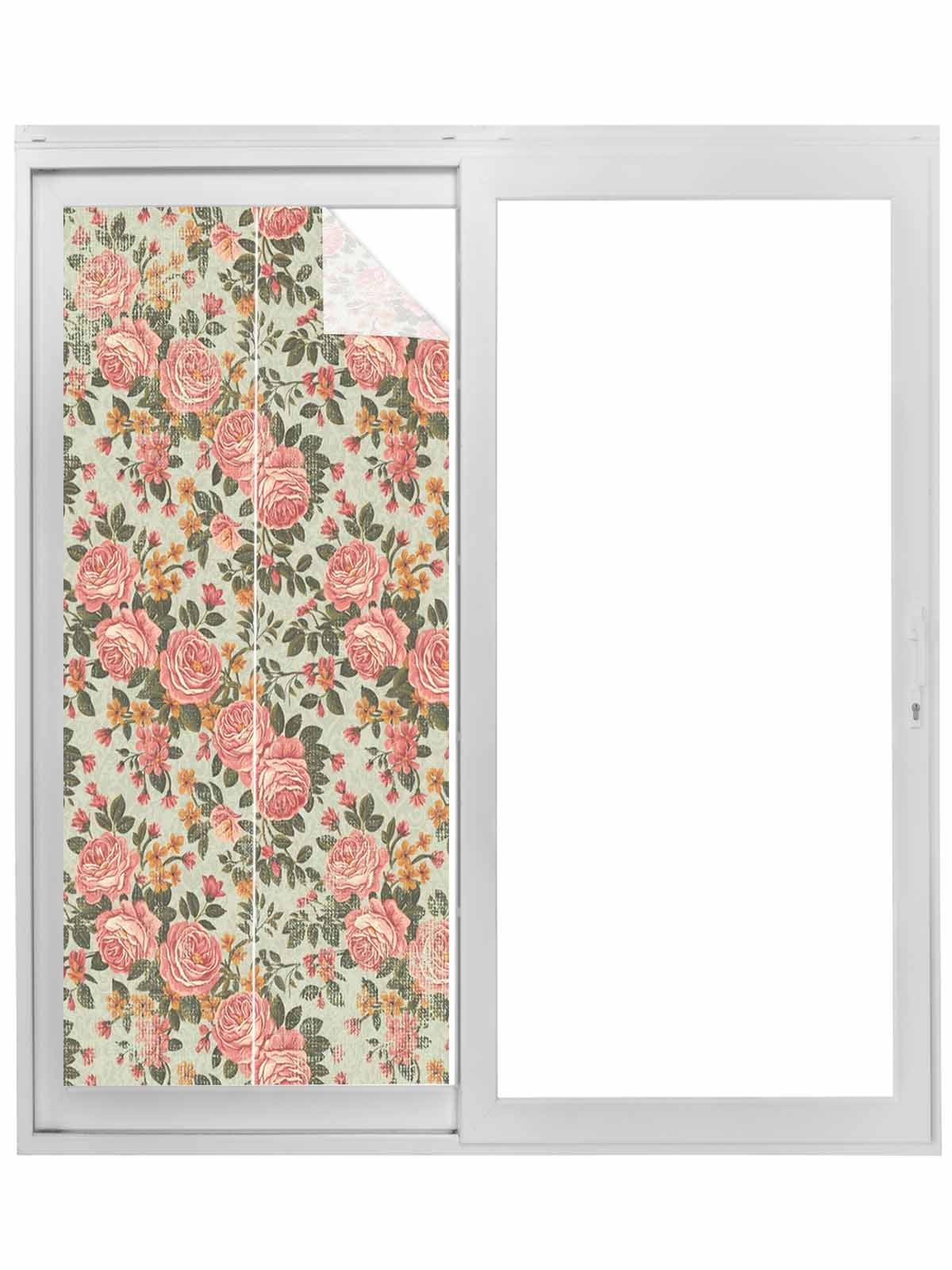 Pink Flowers Window Privacy Film Stained Glass Window Film Decorative ...