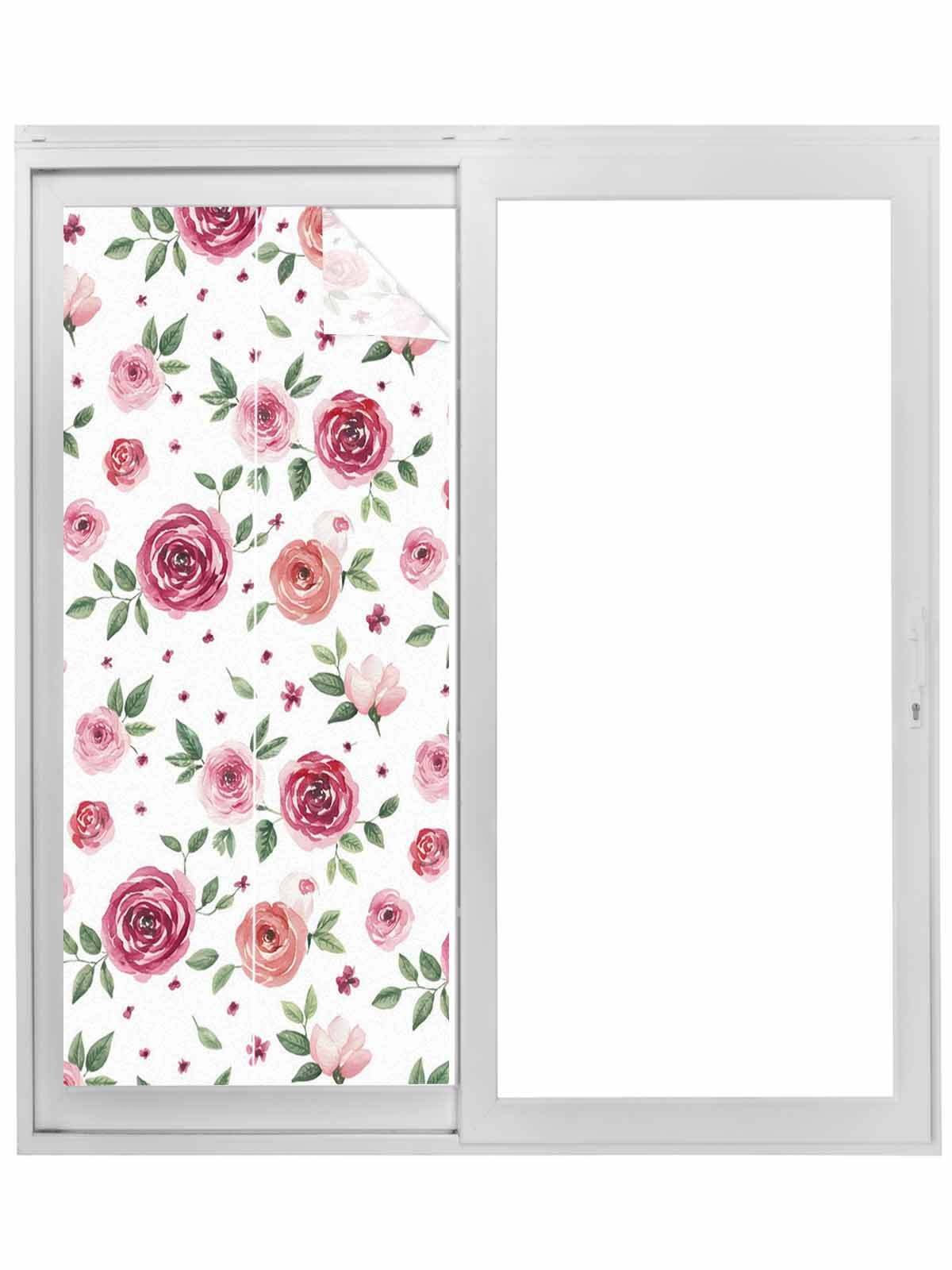 Pink Flowers Window Privacy Film Stained Glass Window Film Decorative ...