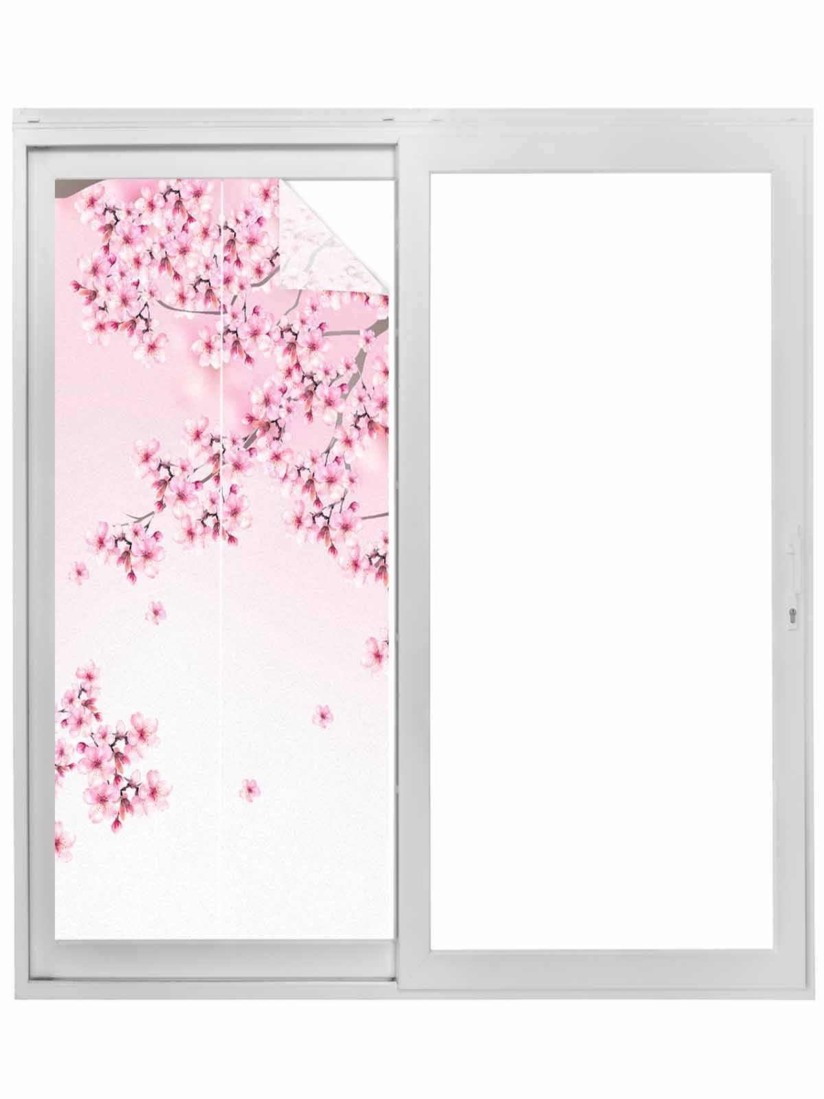 Pink Flowers Window Privacy Film Stained Glass Window Film Decorative ...