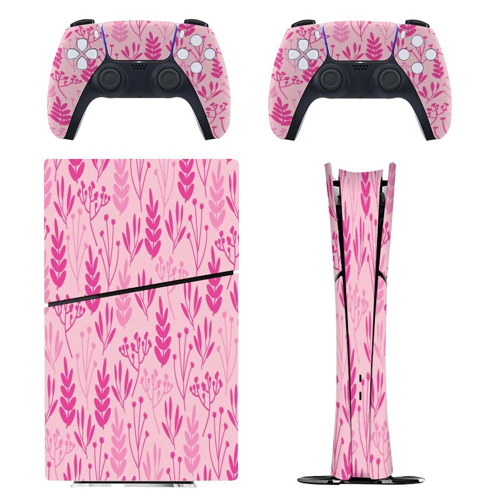Pink, Flowers ，leaves PS5/PS5 Slim Digital Disc Skin Sticker For ...