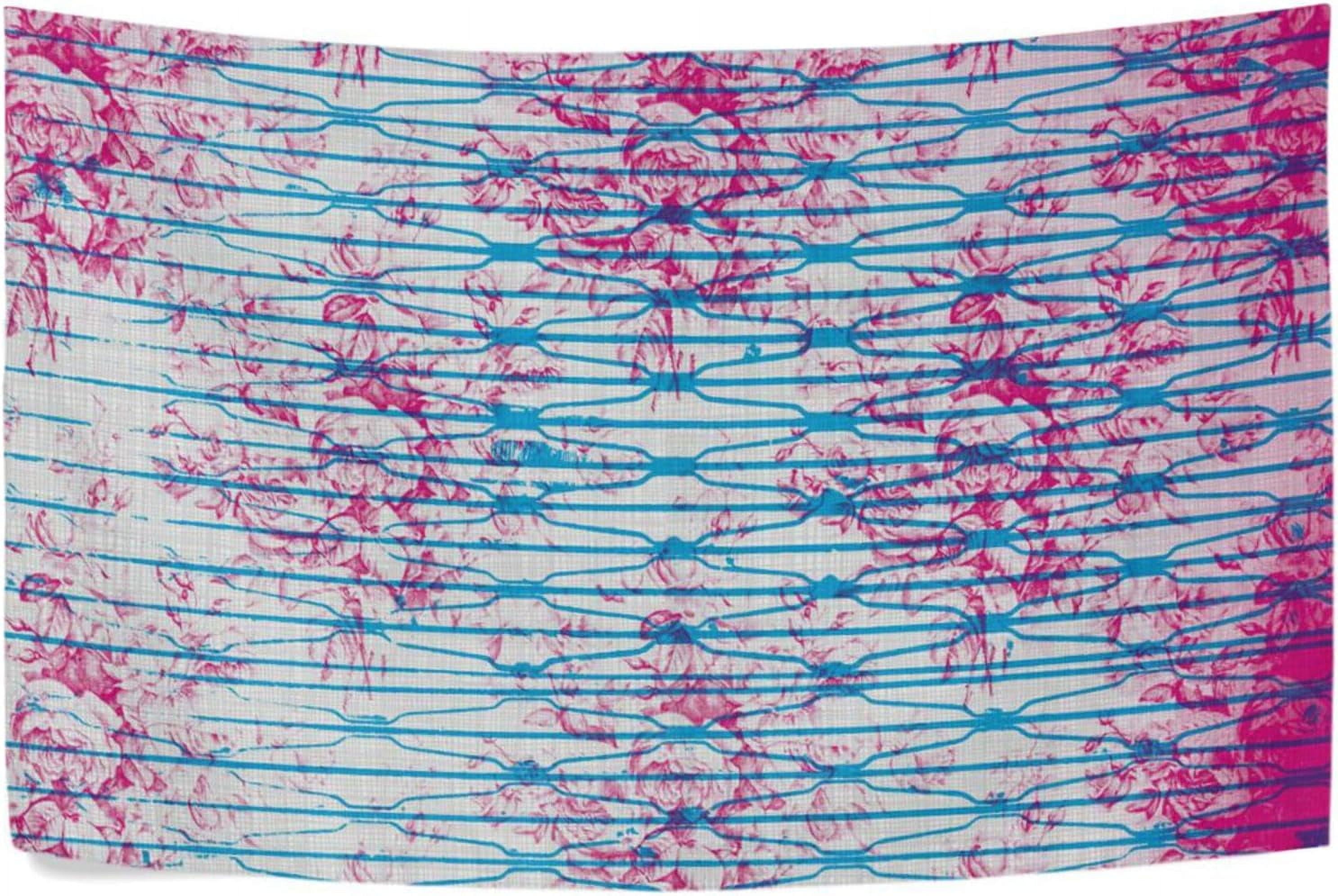 Pink Flowers with Blue Grid Tapestry Aesthetic Tapestry Wall Hanging 90 ...