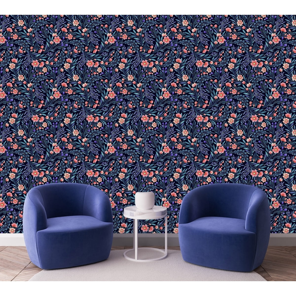 Pink Flowers with Dark Purple Leaves Wallpaper Peel-and-Stick - 25"W x ...