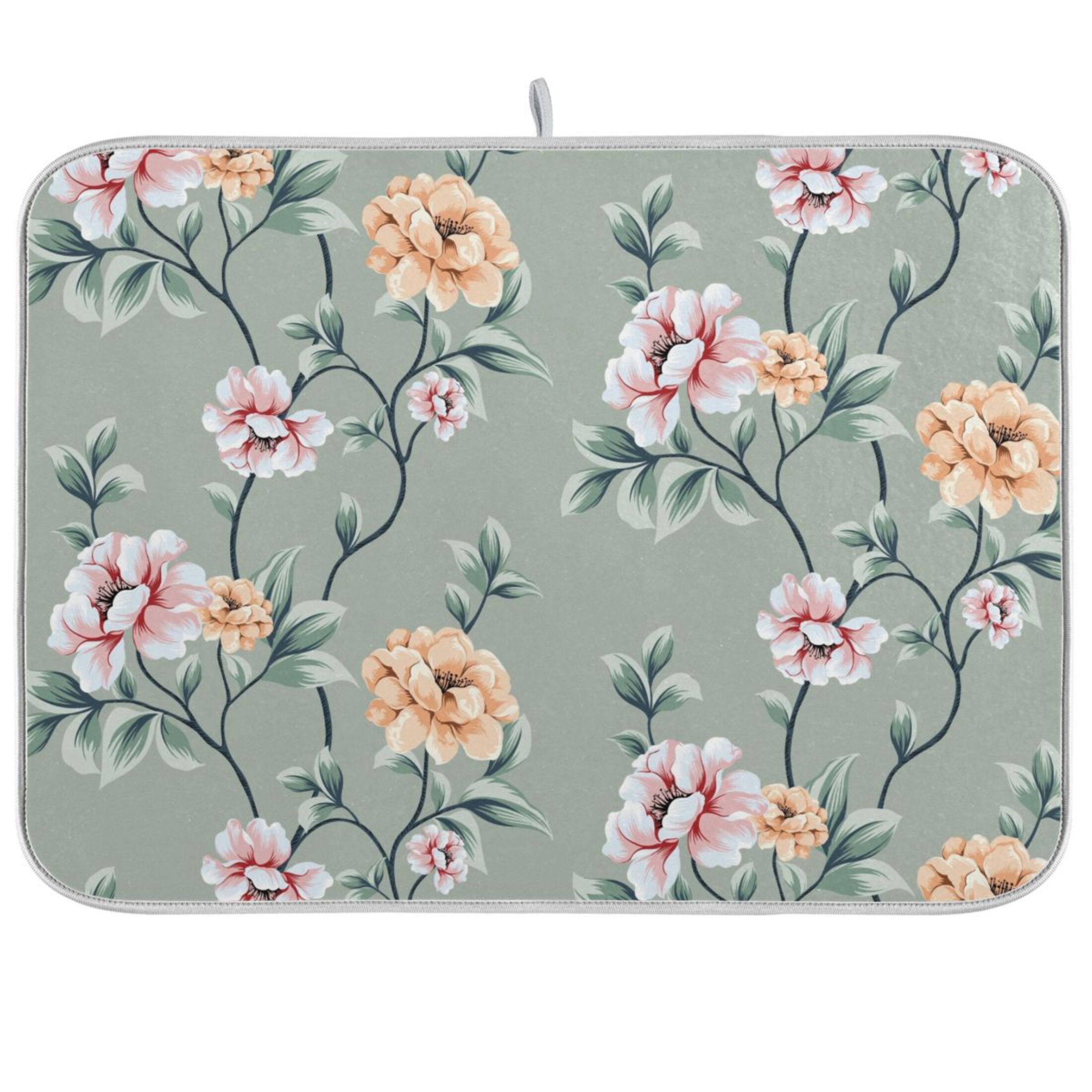 Pink Flowers with Green Leaves Dish Drying Mat Microfiber Kitchen Pad ...