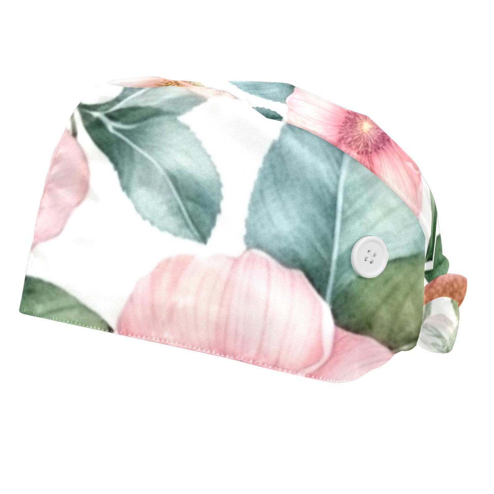 Pink Flowers with Leaves Adjustable Working Caps, Working Caps for ...