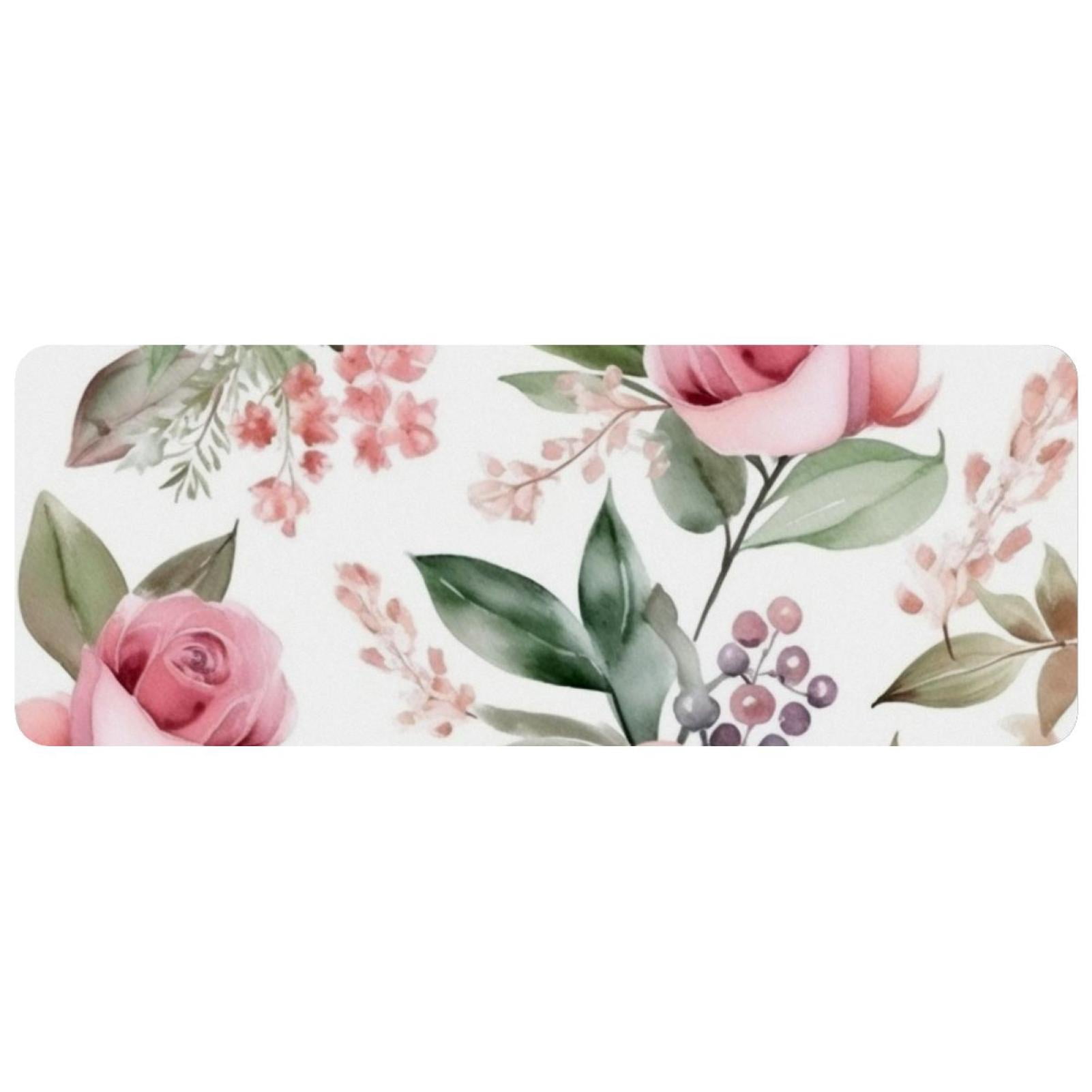 Pink Flowers with Leaves Computer Mouse Pad,Rubber Mouse Mat for Gaming ...
