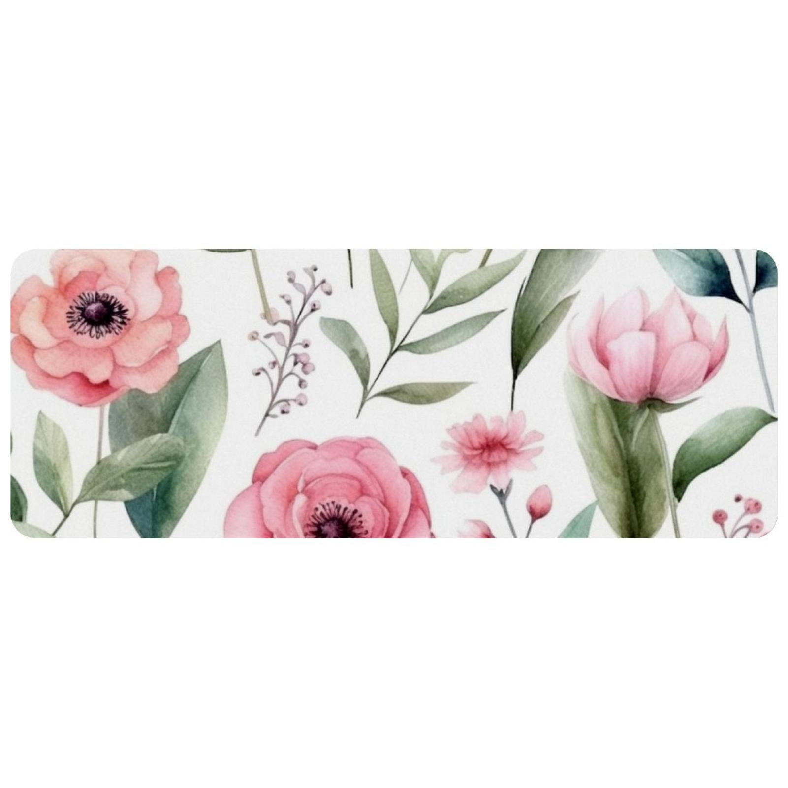 Pink Flowers with Leaves Computer Mouse Pad,Rubber Mouse Mat for Gaming ...