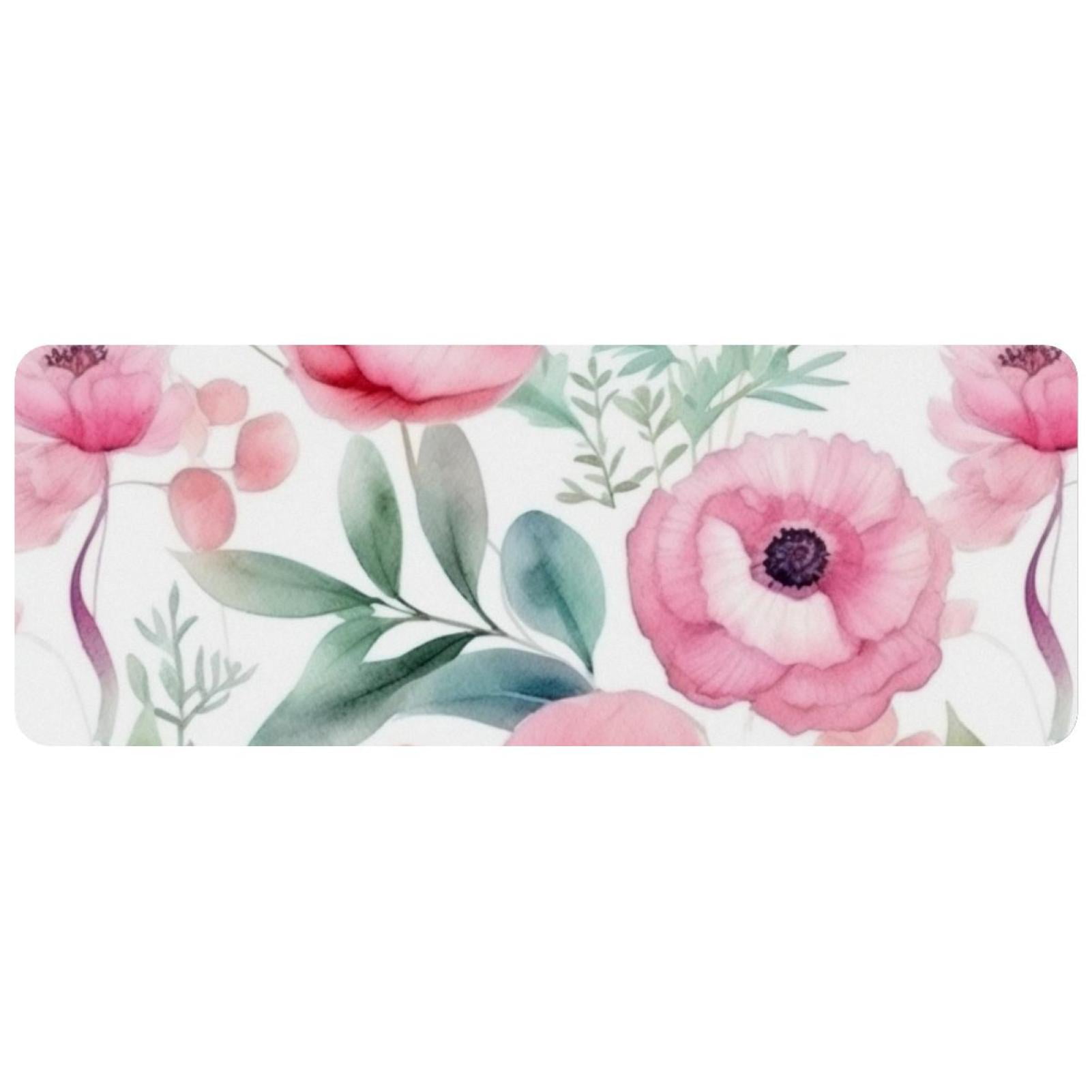 Pink Flowers with Leaves Computer Mouse Pad,Rubber Mouse Mat for Gaming ...