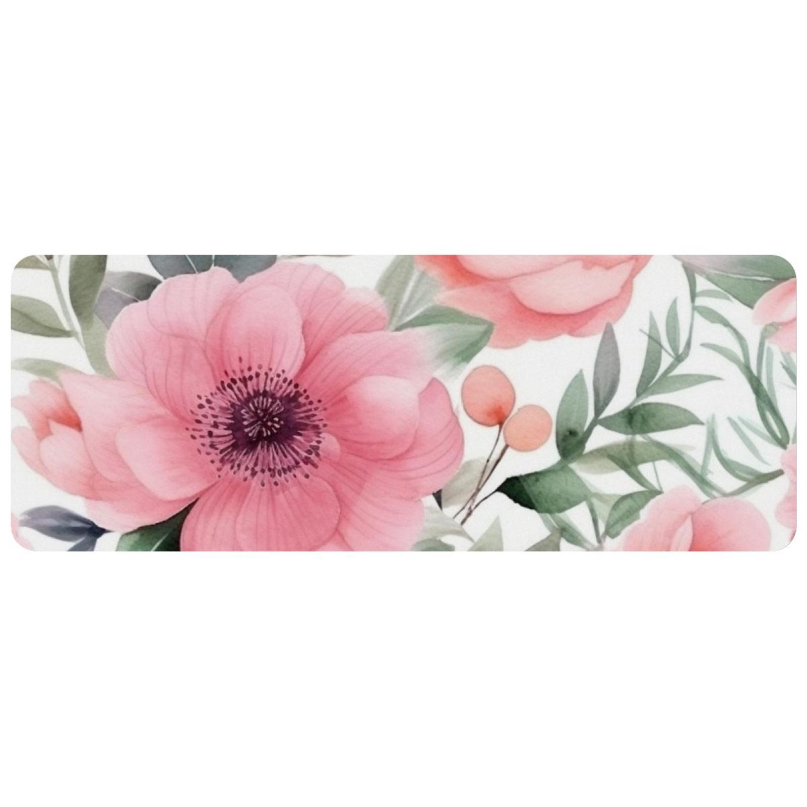 Pink Flowers with Leaves Computer Mouse Pad,Rubber Mouse Mat for Gaming ...