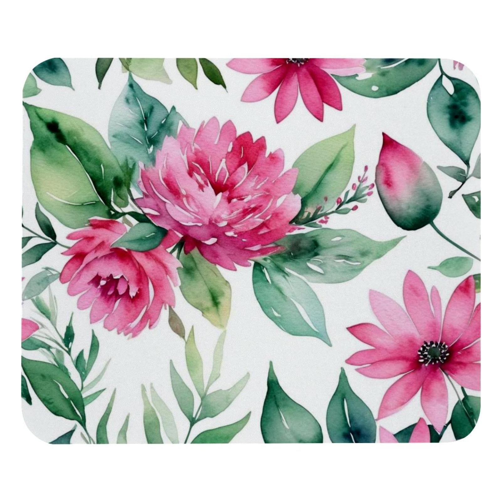 Pink Flowers with Leaves Mouse Pad, Cloth with Rubberized Base ...