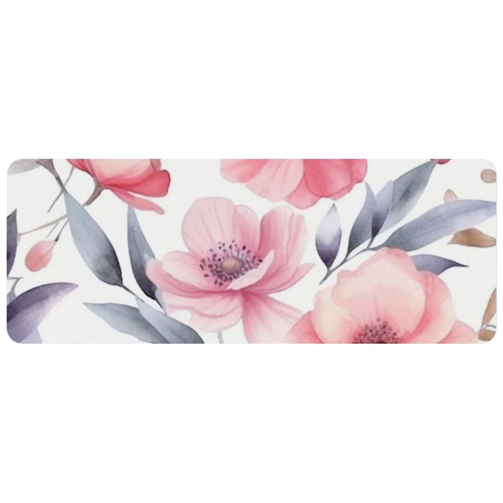 Pink Flowers with Leaves Mouse Pad, Personality Design Rubber Base for ...