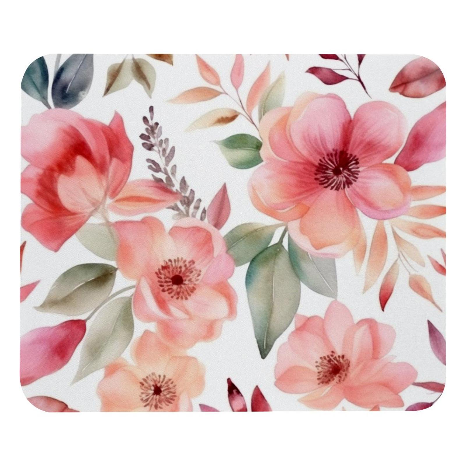 Pink Flowers with Leaves Mouse Pad, Personality Design Rubber Base for ...